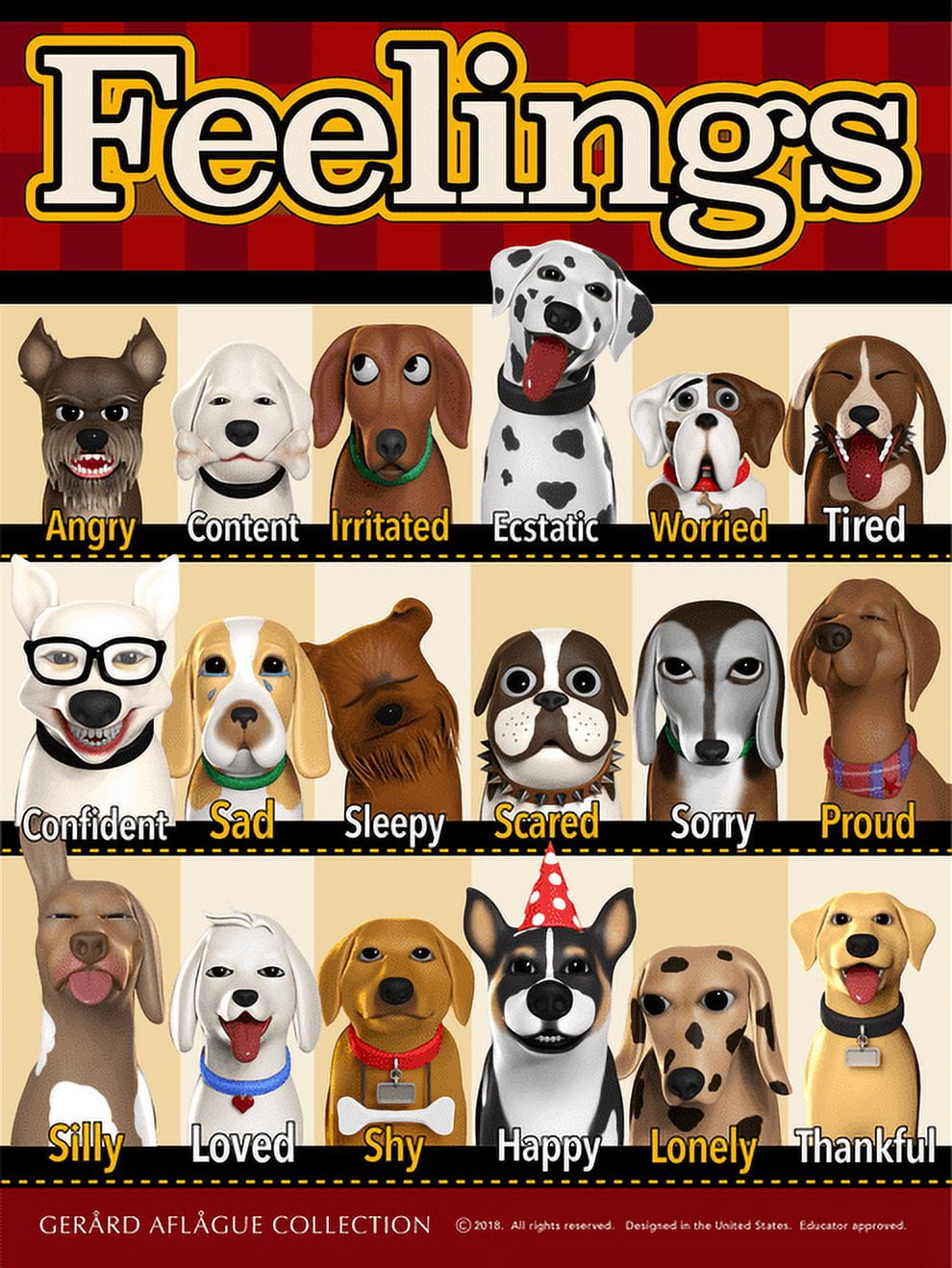 Gerard Aflague Collection 18" x 24" Dog Feelings/Emotions Poster for ...