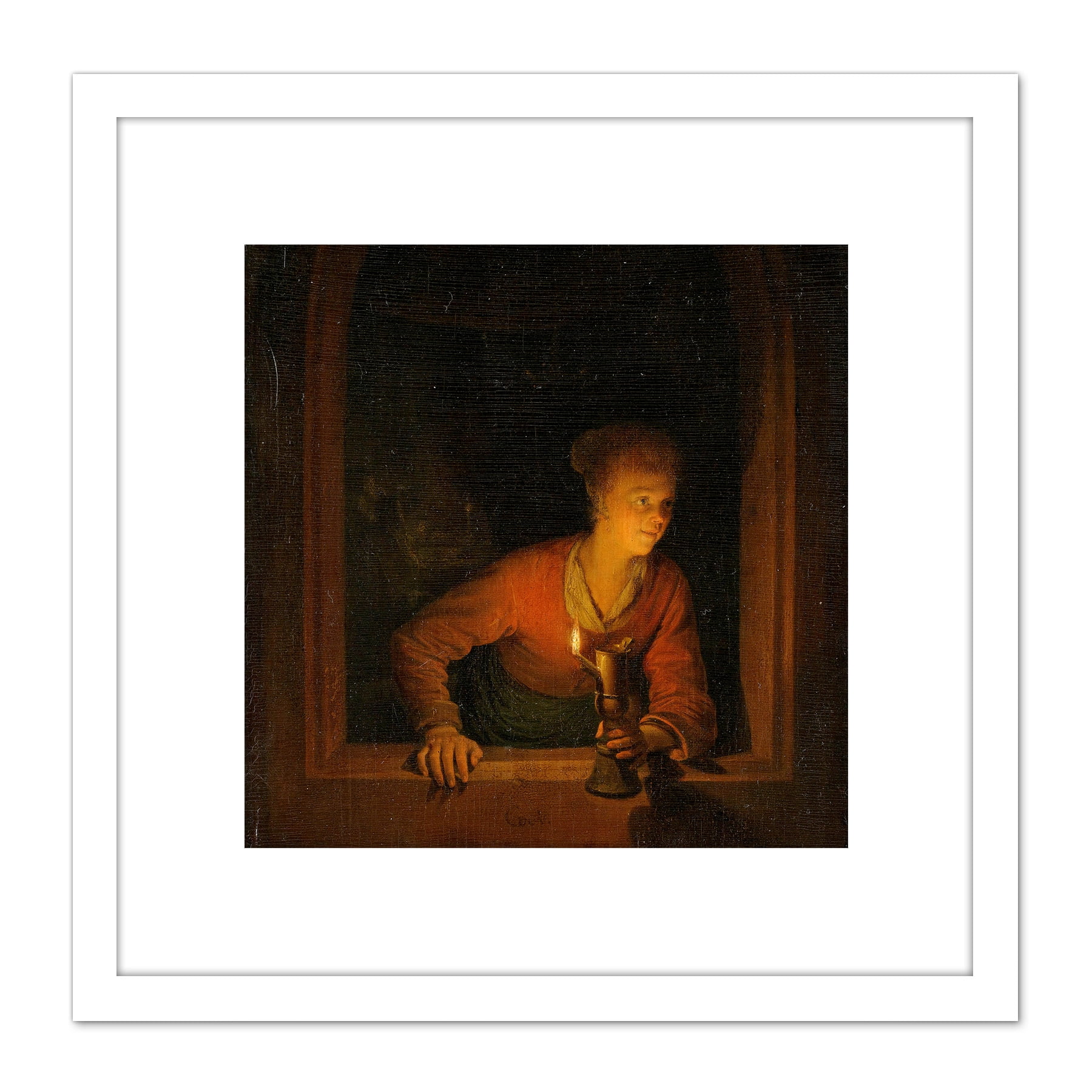 Gerard Dou Girl With Oil Lamp At Window Painting 8X8 Inch Square Wooden ...