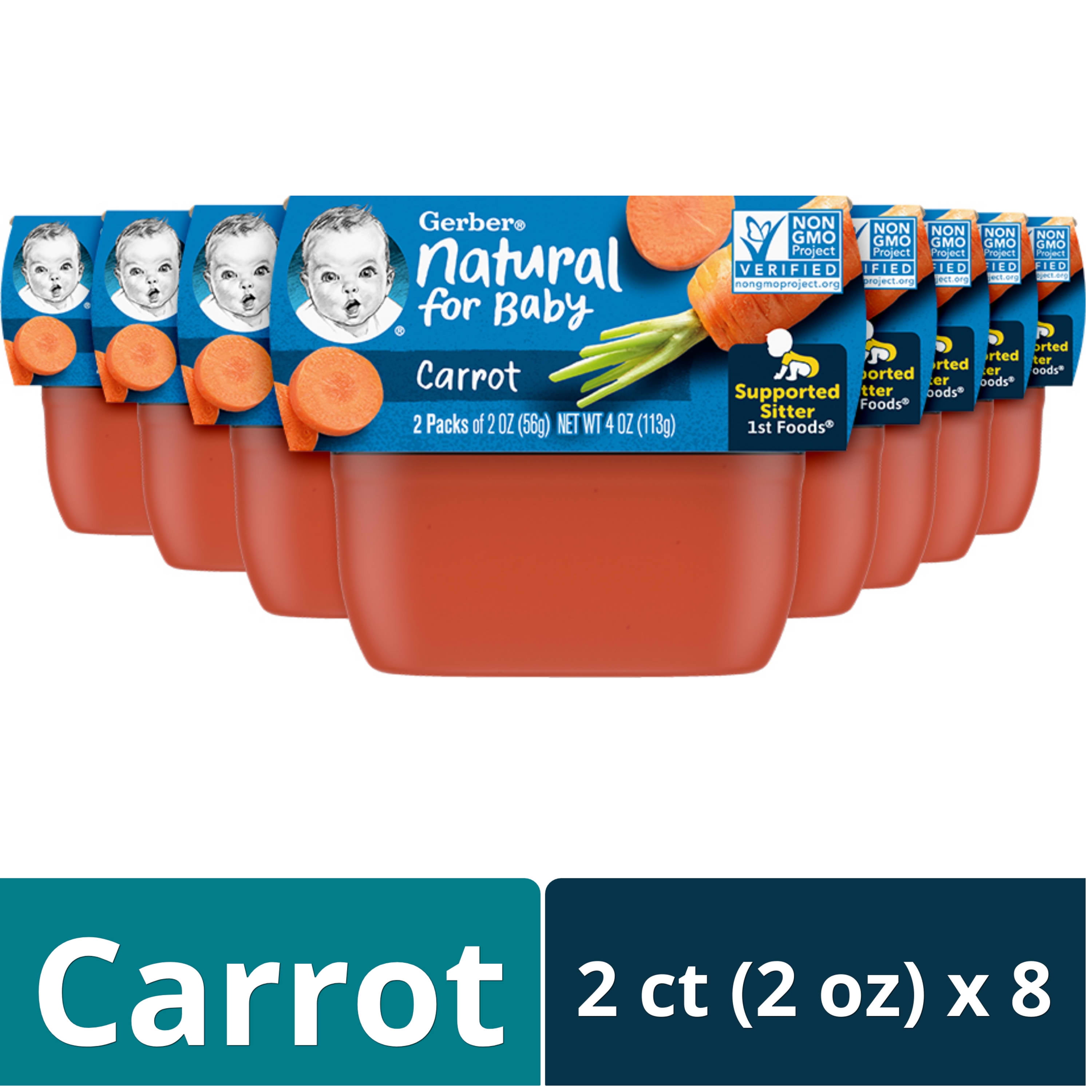 Gerber 1st Foods Natural for Baby Baby Food, Carrot, 2 oz Tubs (16 Pack ...