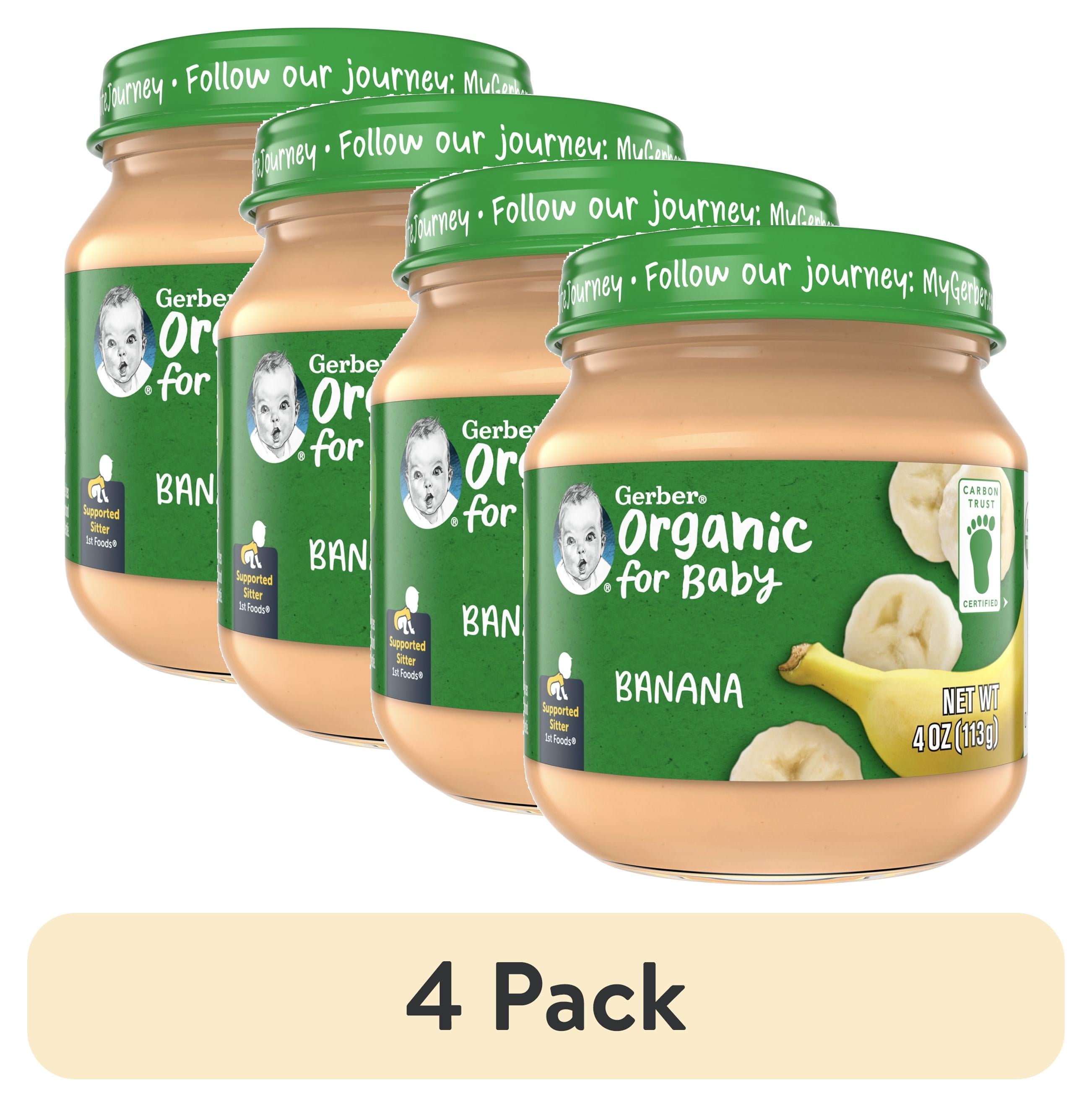 (4 pack) Gerber Stage 1, Organic Banana Jar, Baby Food, Fruit Puree ...
