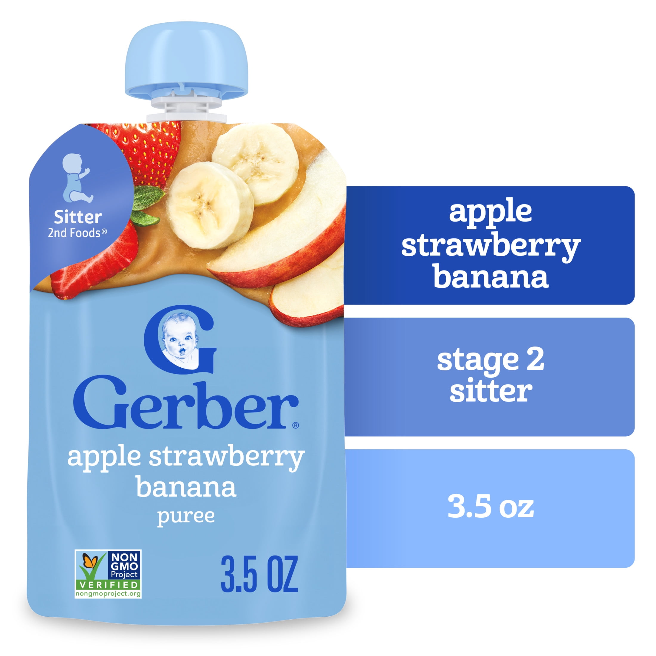 Gerber Apple Strawberry Banana Baby Food Puree Pouch 3.5 oz Stage 2 ...