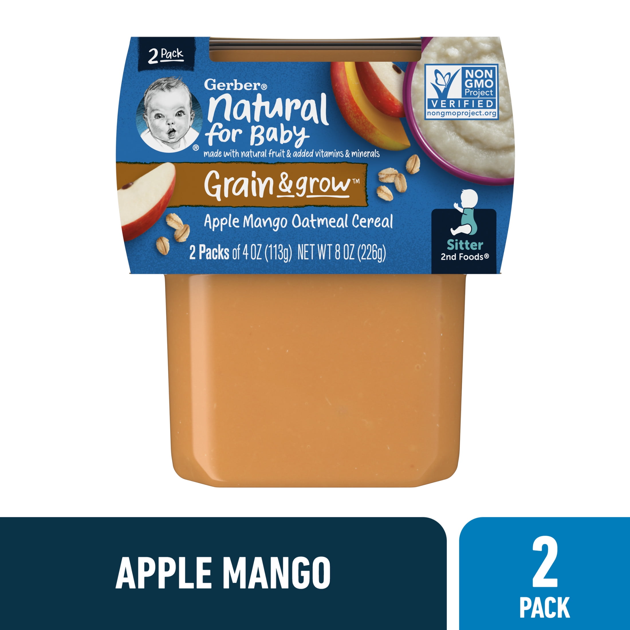 Gerber 2nd Foods Baby Food, Apple Mango with Rice Cereal, 4 oz Tubs (2 ...