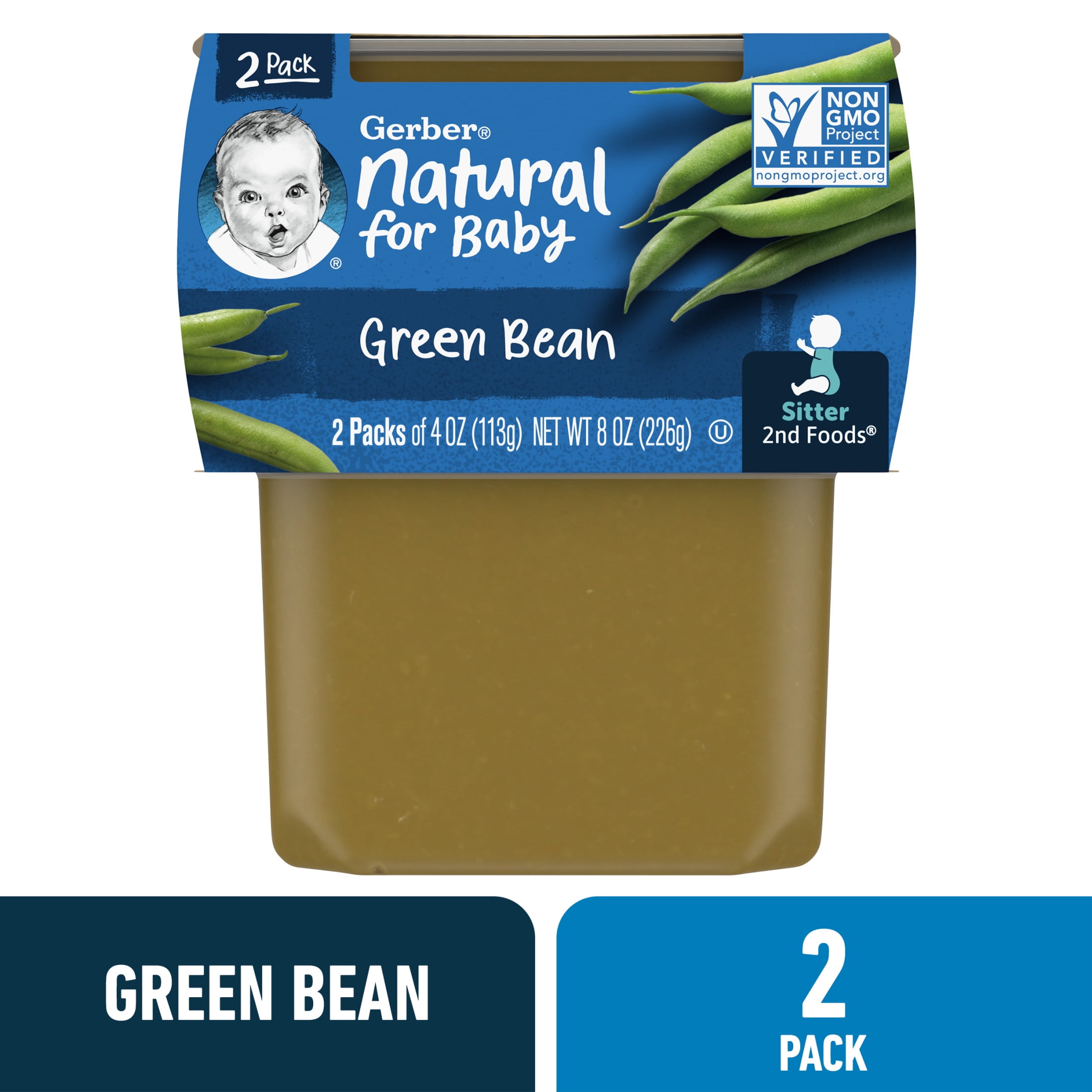 Gerber Stage 2 Baby Food, Green Bean Puree, 4 oz Tubs (2 Pack ...