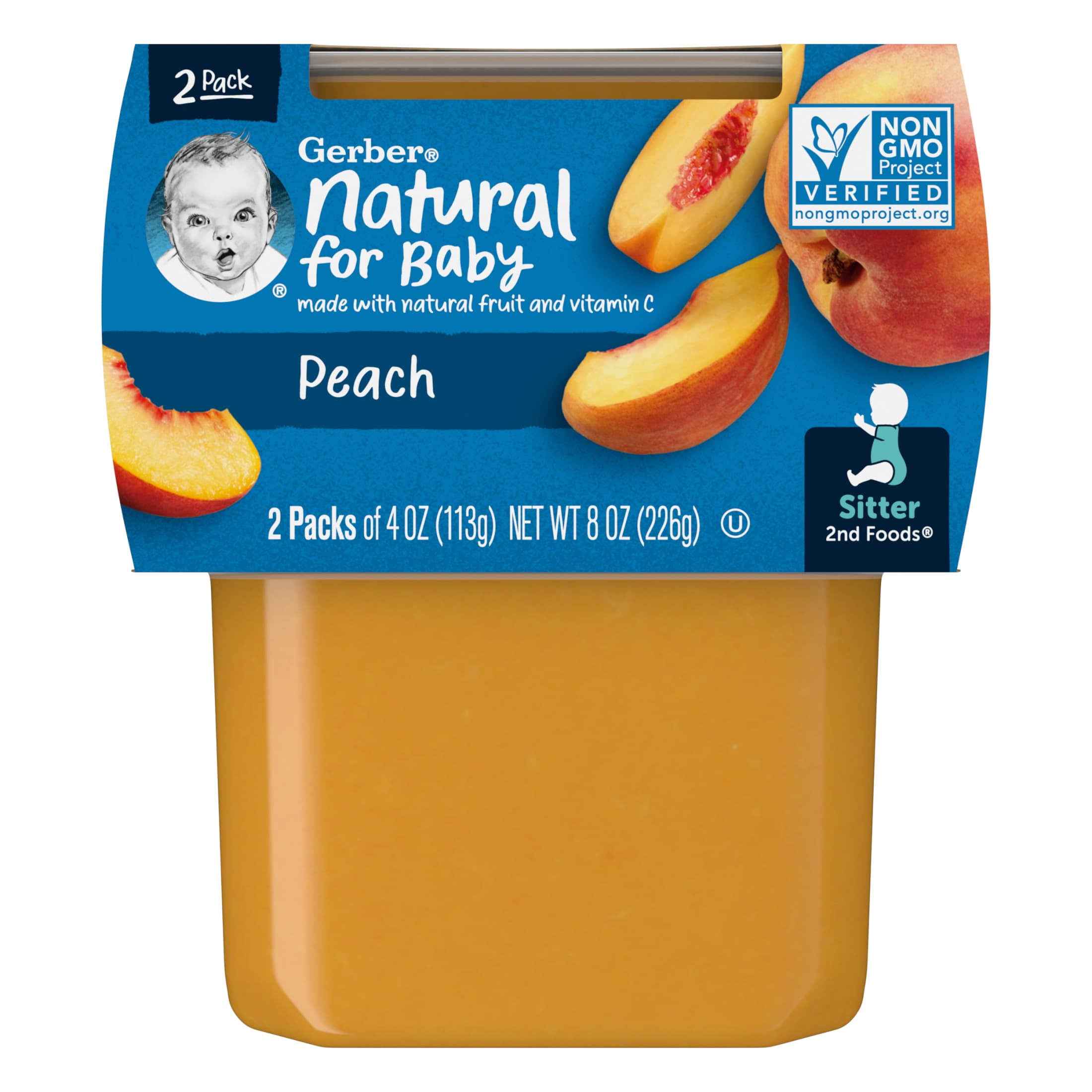 Gerber 2nd Foods Baby Food, Peach Puree, Clean Label Project, 4 oz Tubs ...