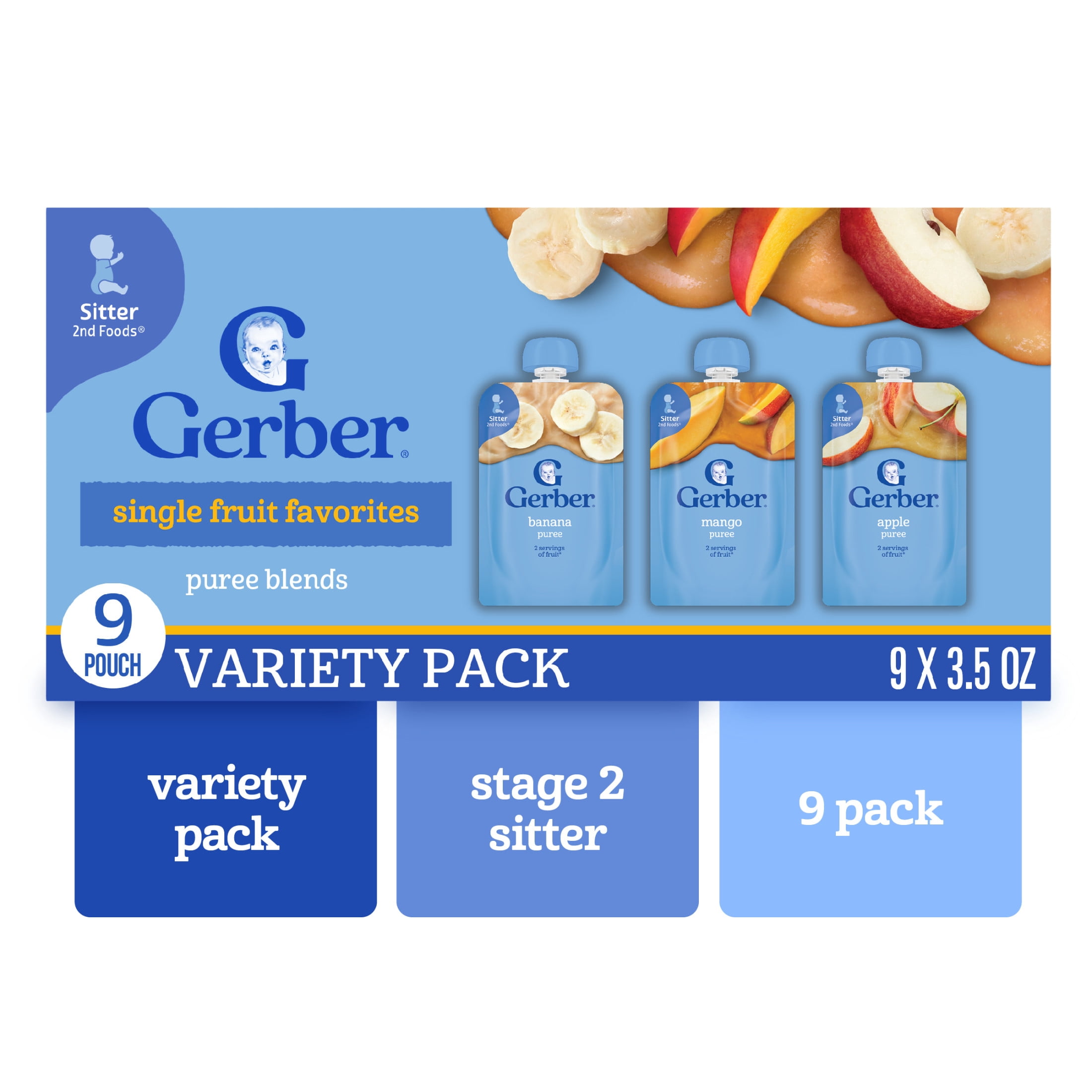 Gerber Stage 2 Baby Food, Single Fruit Puree Variety Pack, 3.5 oz ...