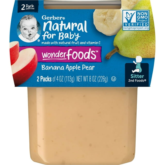 Gerber Stage 2 Baby Food Banana Apple Pear, 4 oz Tubs (2 pack ...