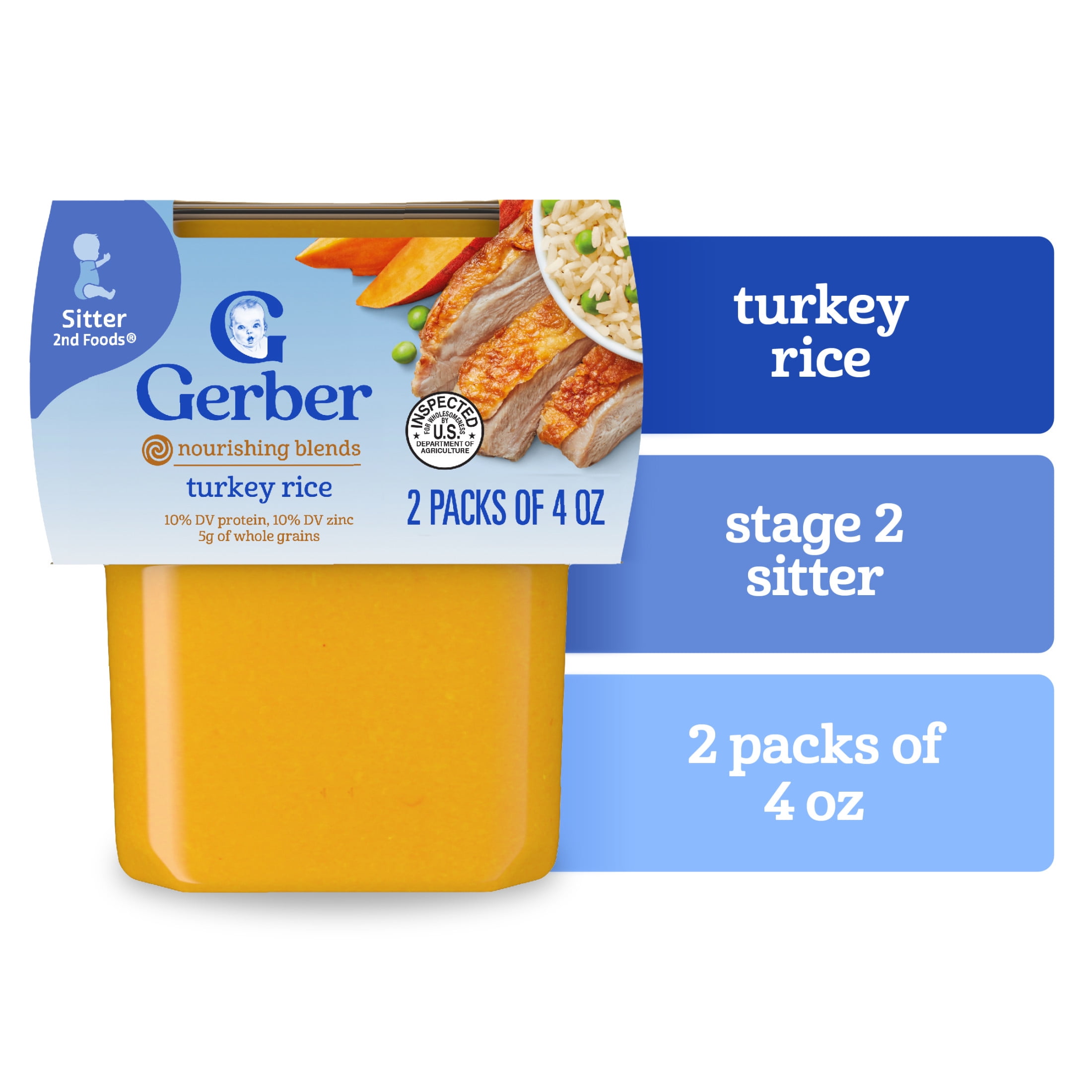 Gerber Stage 2 Baby Food, Turkey Rice Puree Tub, Baby Puree, 2PK 8 oz ...