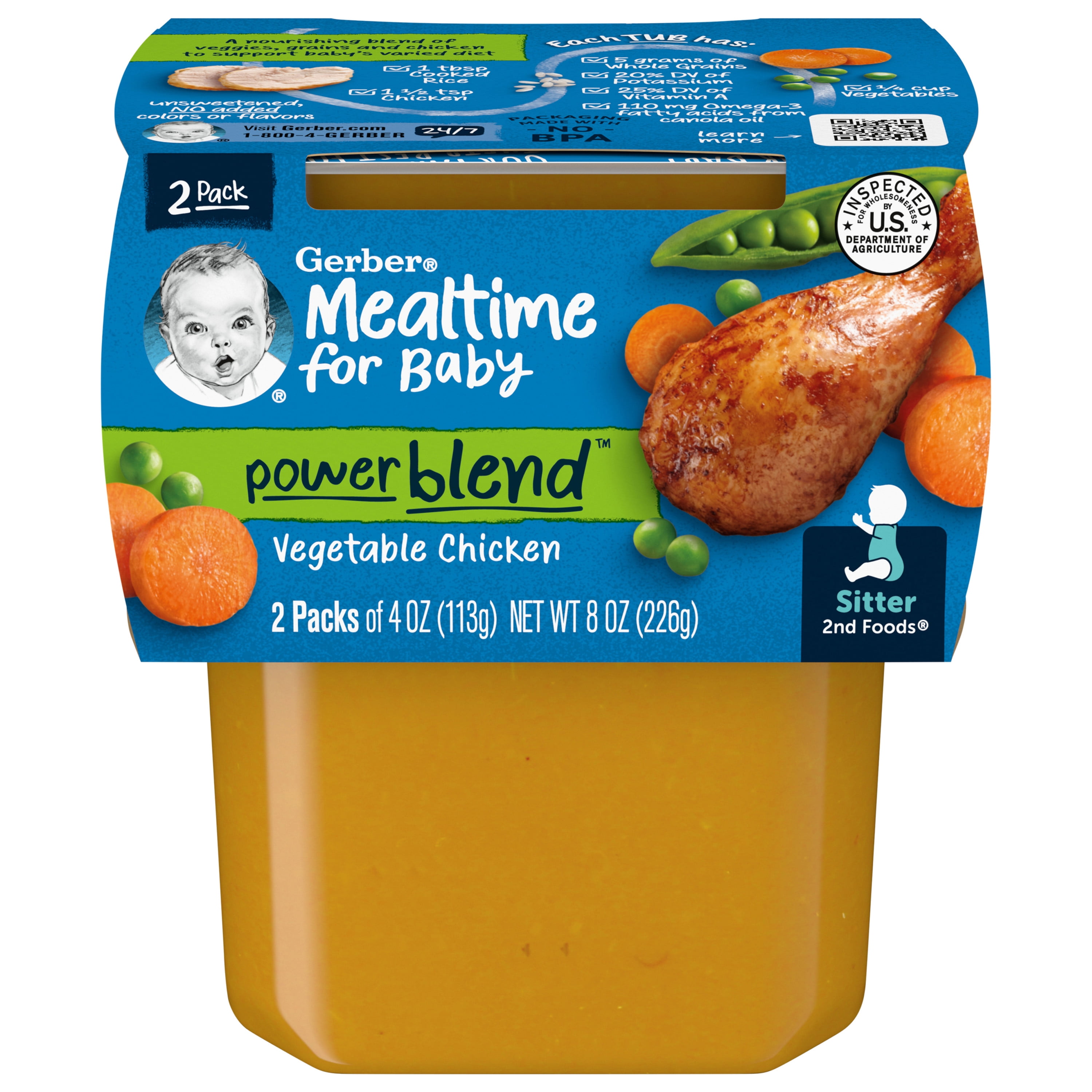 Gerber 2nd Foods Baby Foods, Vegetable Chicken Dinner, 4 oz Tubs (8 ...