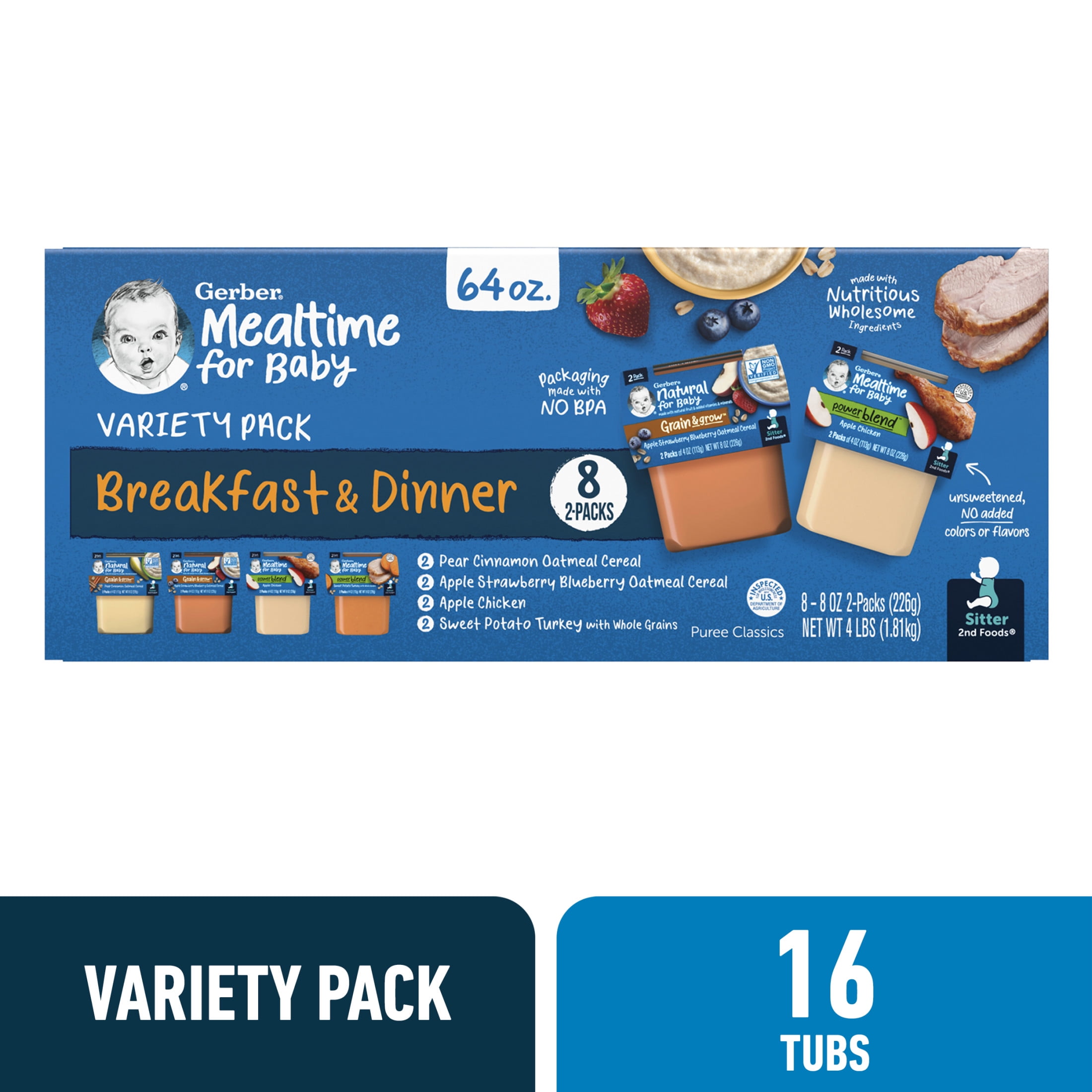 Gerber 2nd Foods Breakfast & Dinner Puree Classics Baby Food, Variety ...