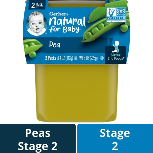 Gerber Stage 2 Baby Food Pea Puree, 4 oz Tubs (2 pack) - Walmart ...