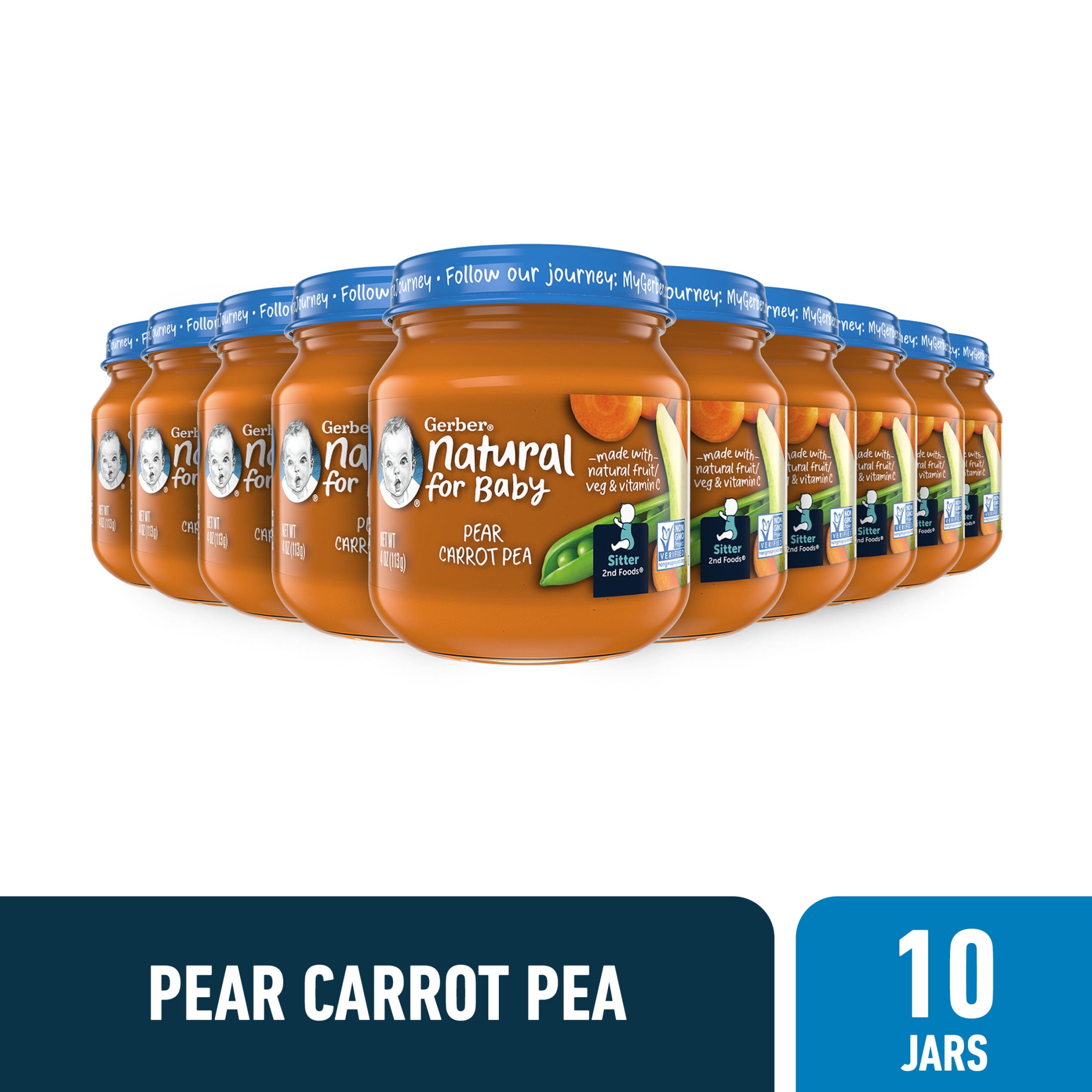 Gerber Non-GMO Stage 2 Baby Food, Pear Carrot Pea, 4 oz Jar (10 Pack ...