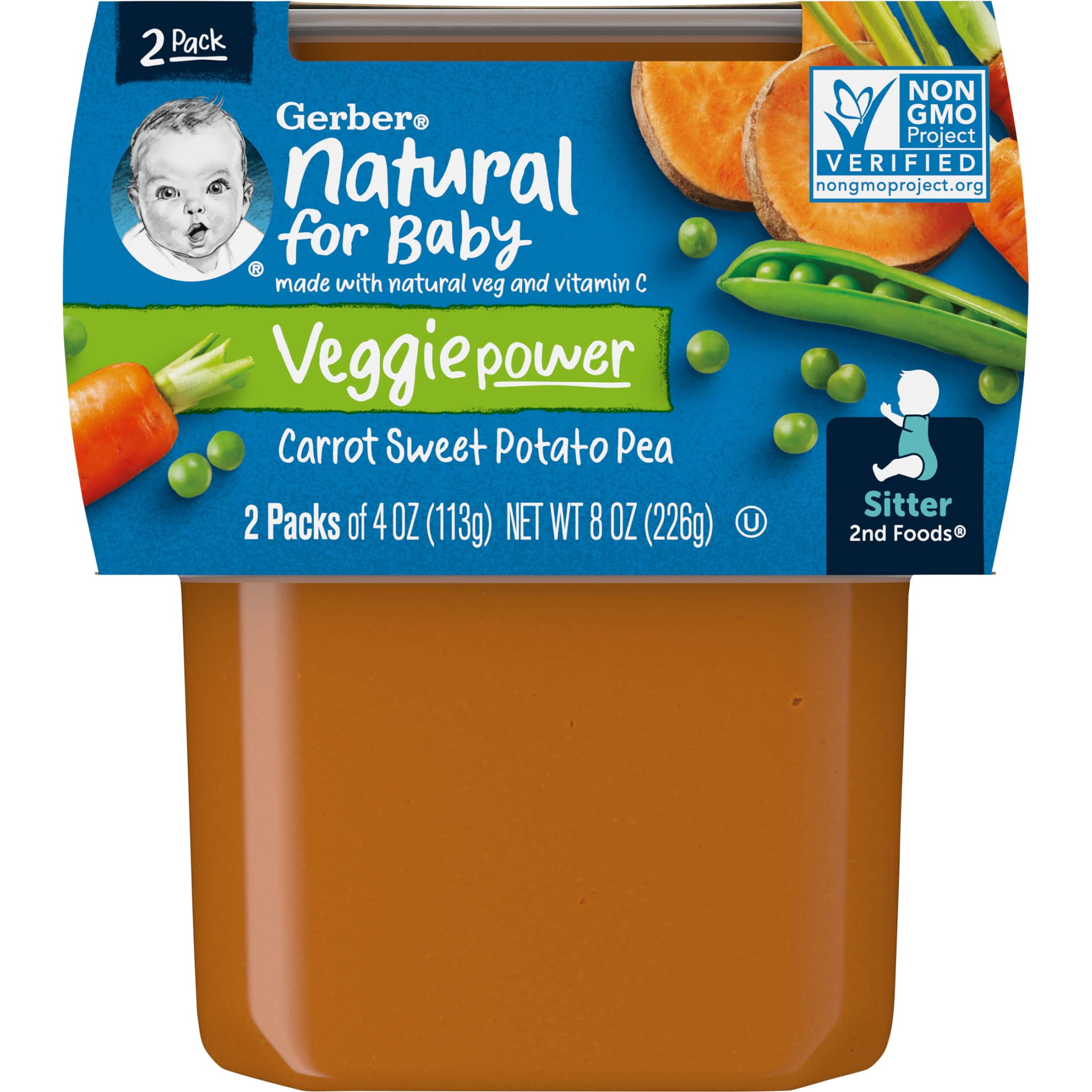 Gerber 2nd Foods Natural for Baby Veggie Power Baby Food, Carrot Sweet ...
