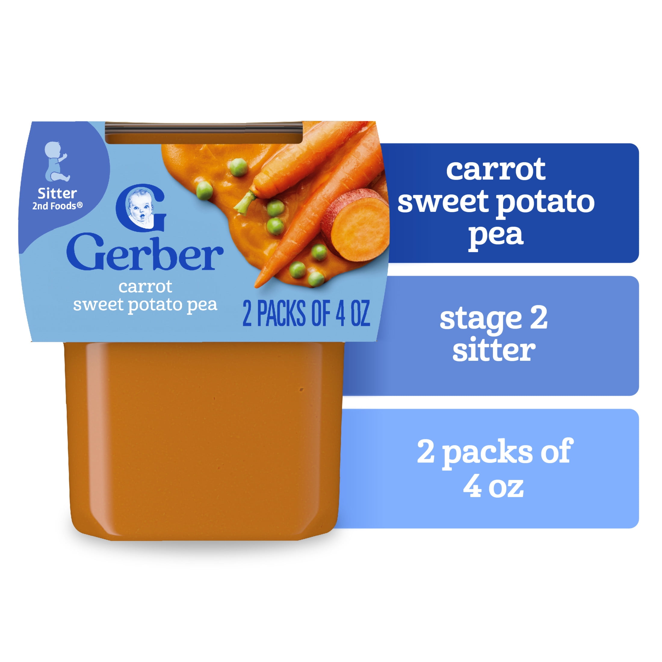 Gerber Stage 2 Baby Food, Carrot Sweet Potato Pea Puree Tubs, Baby ...