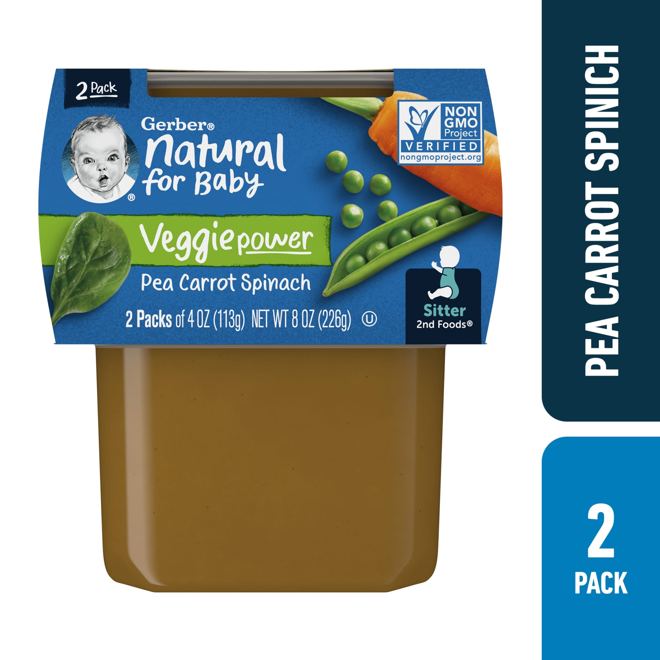 Gerber Veggie Power Non-GMO Stage 2 Baby Food, Pea Carrot Spinach, 4 oz ...