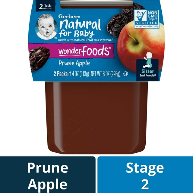 Gerber Stage 2 Baby Food Prune Apple Puree, 4 oz Tubs (2 pack ...