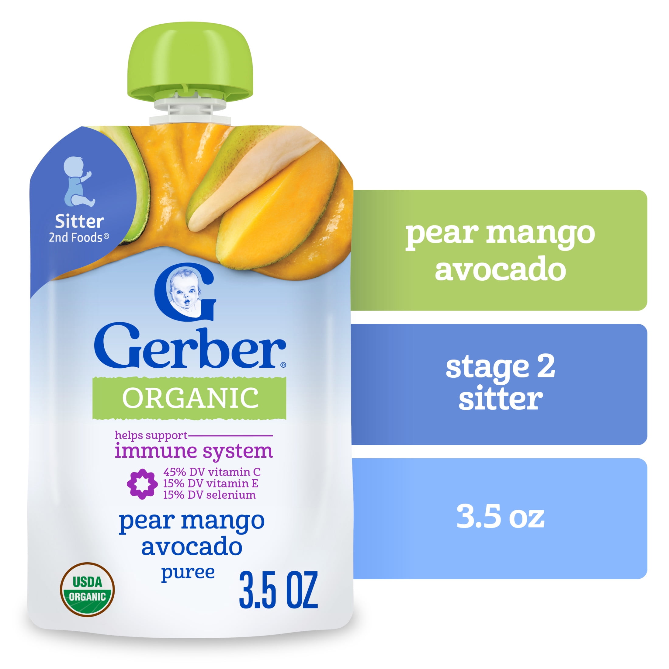Gerber Stage 2 Baby Food, Organic Pear Mango Avocado, Baby Food Pouches ...
