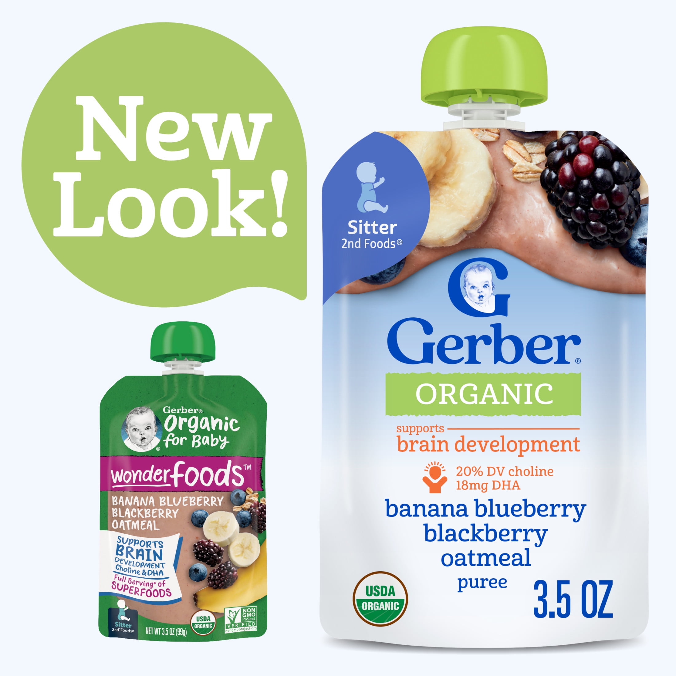 Gerber Stage 2 Baby Food, Organic Banana Blueberry Blackberry Oatmeal ...