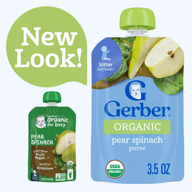 Gerber Stage 2 Baby Food, Organic Pear Spinach Puree Pouch - Walmart.com