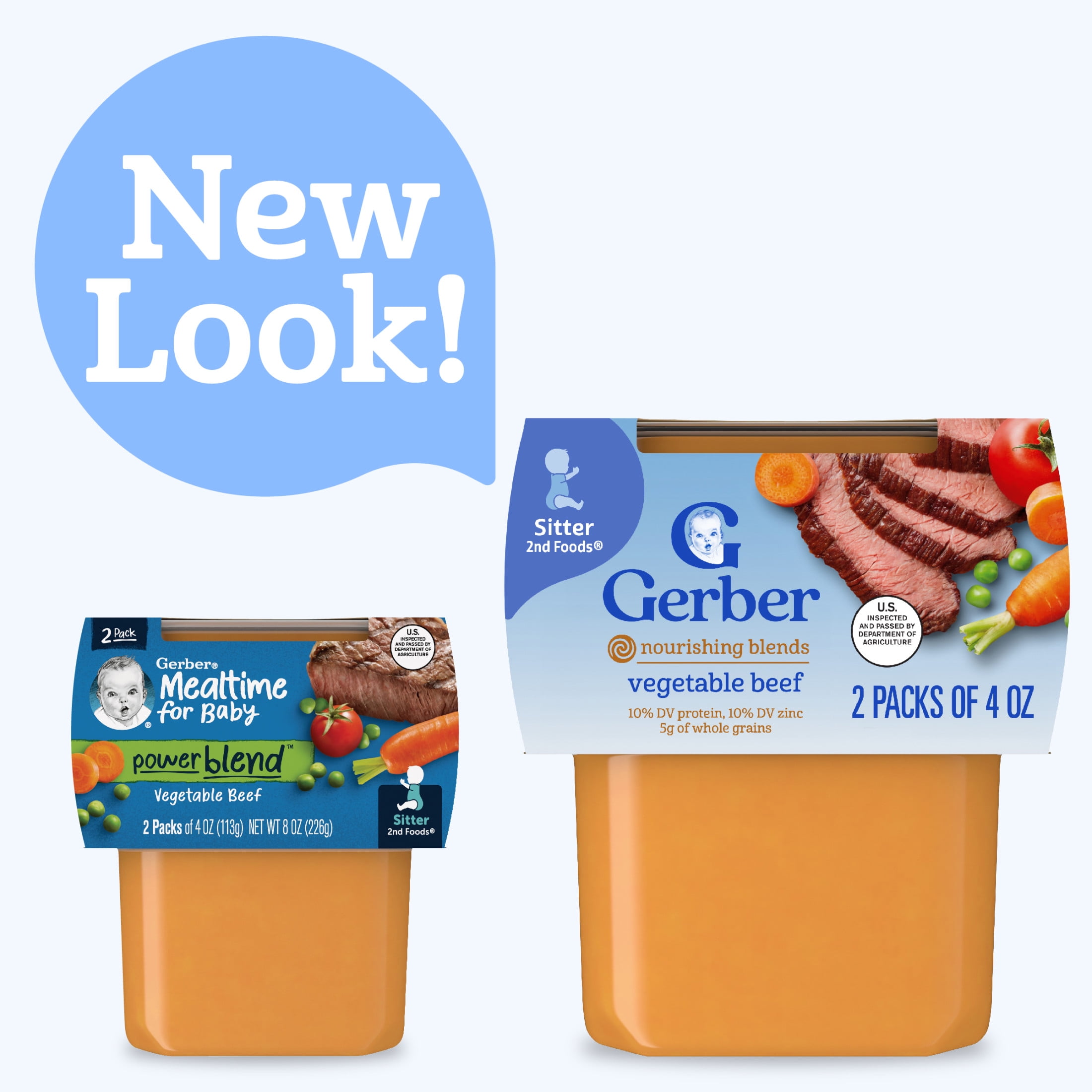 Gerber 2nd Foods PowerBlend Baby Food Vegetable Beef, 4 oz Tubs (2 Pack ...