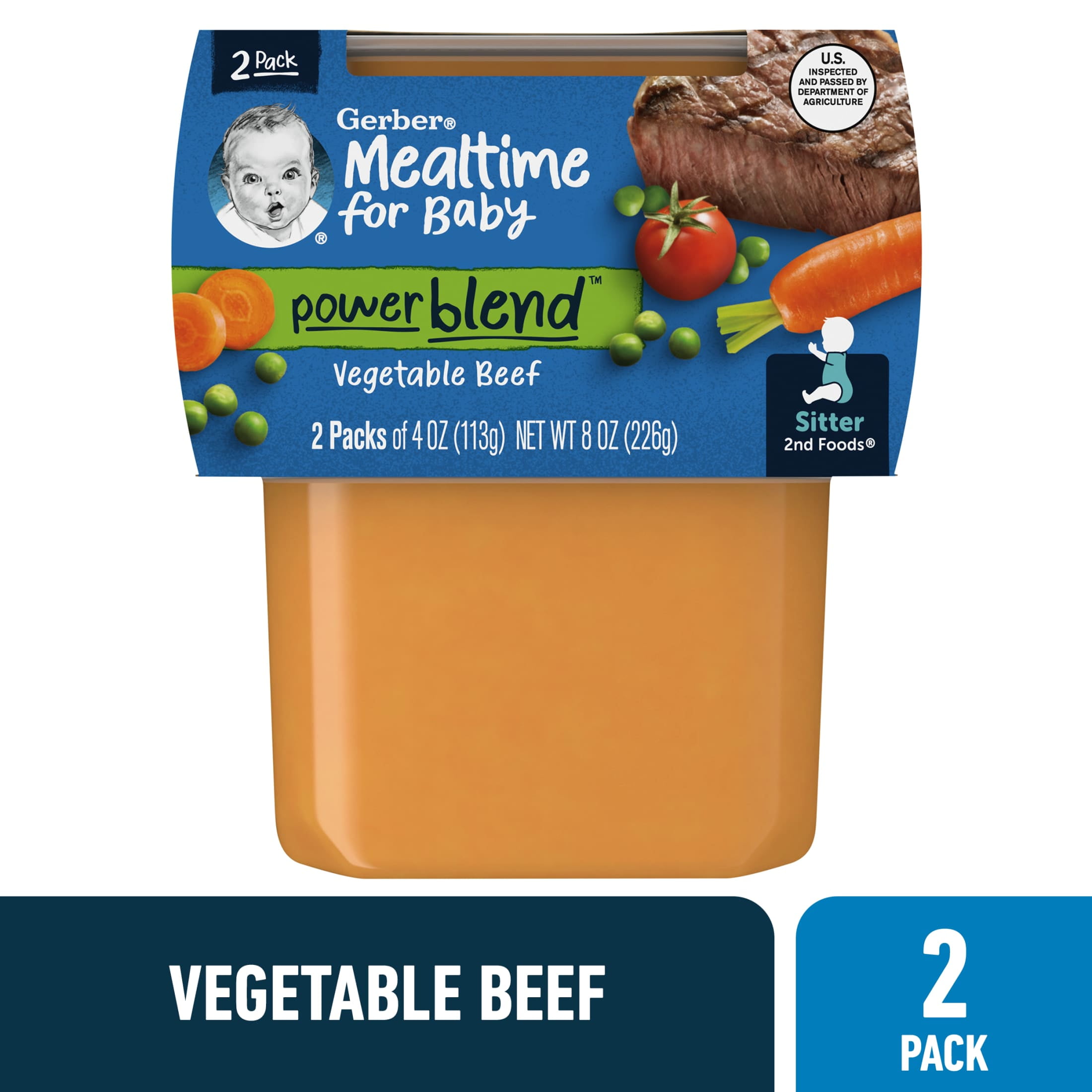 Gerber 2nd Foods PowerBlend Baby Food Vegetable Beef, 4 oz Tubs (2 Pack ...