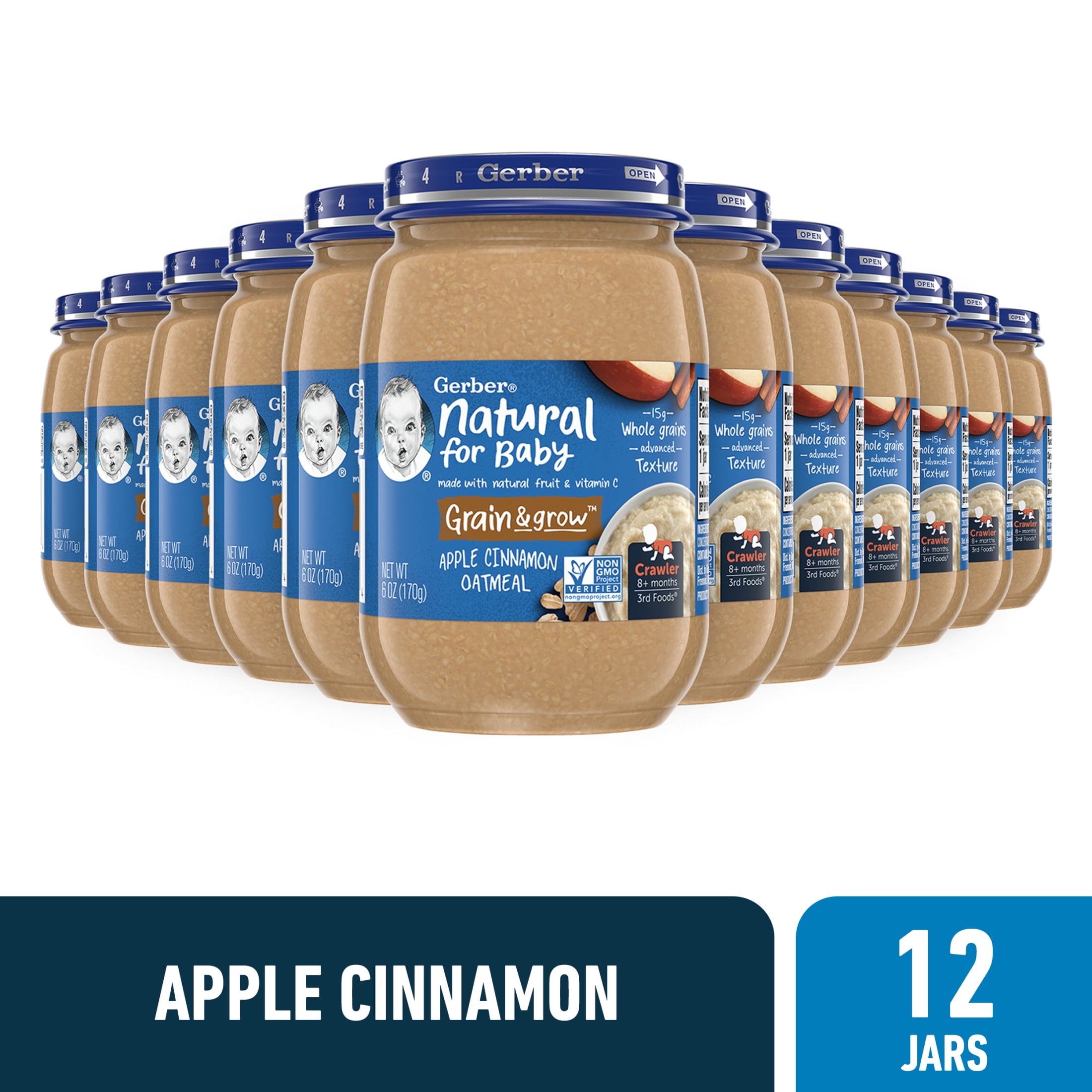 Gerber Stage 2 Baby Food, Apple Cinnamon Oatmeal, 6 oz, Jar (12 Pack ...