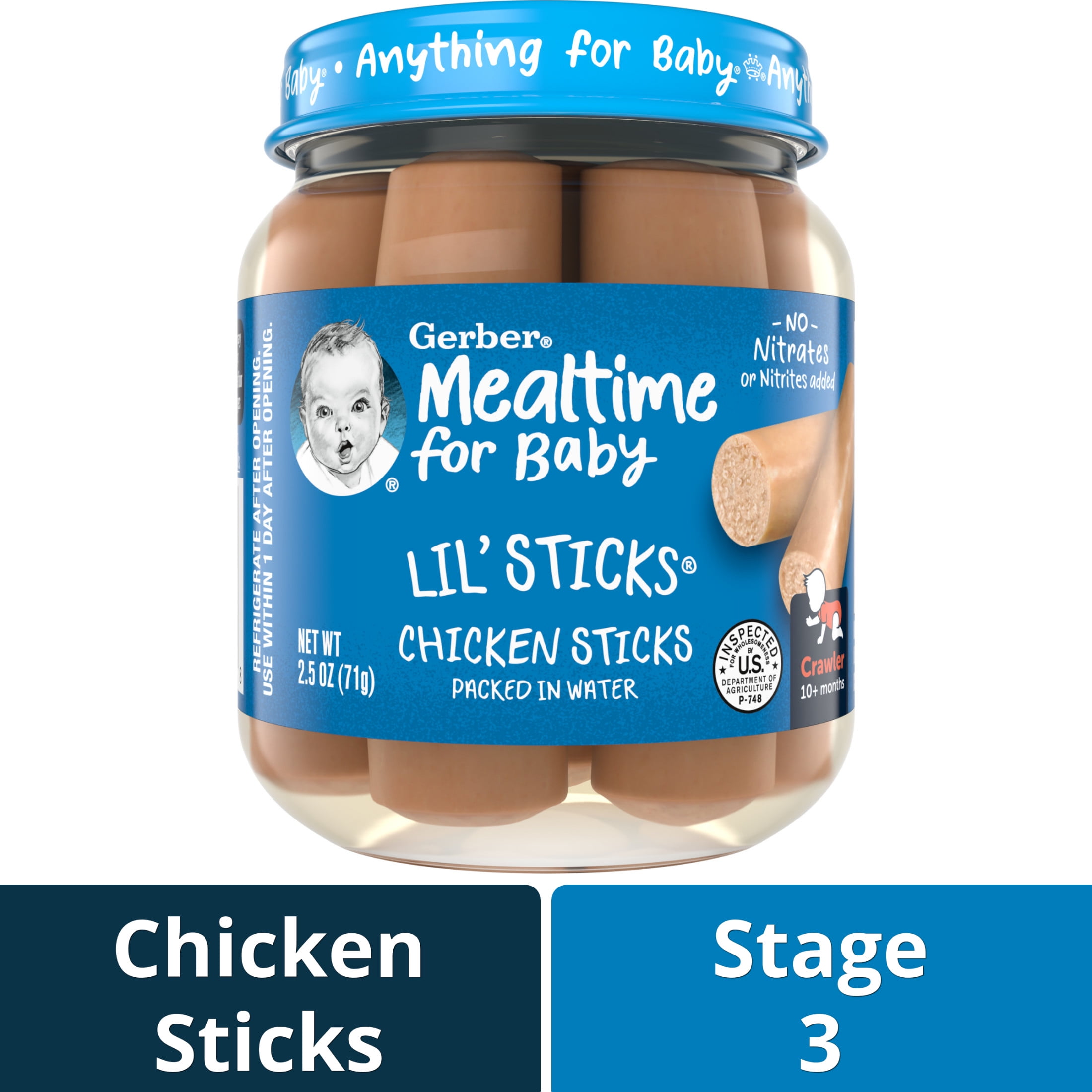 Gerber Stage 3 Toddler Food Chicken Sticks, 2.5 oz Jar - Walmart.com