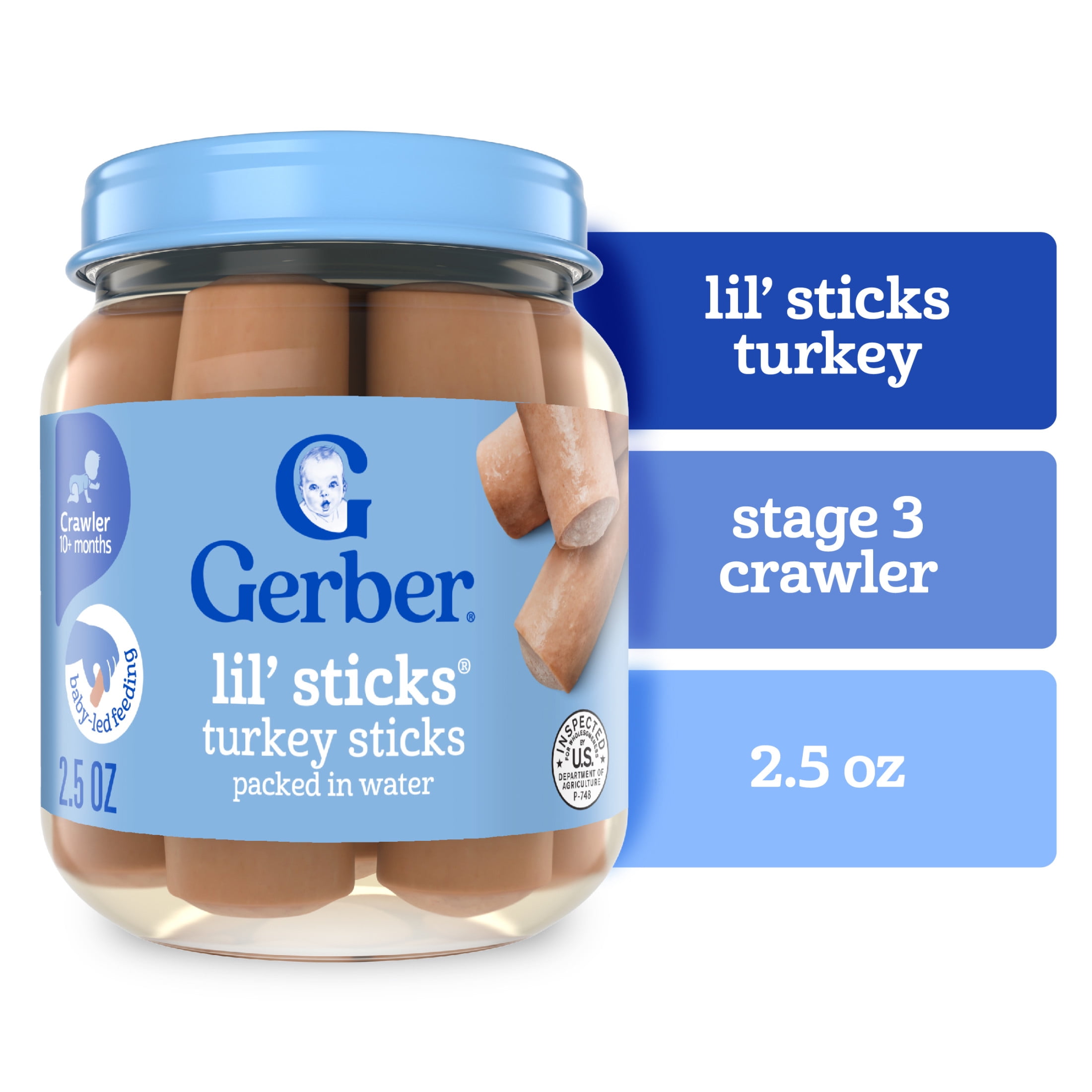 Gerber 3rd Foods Mealtime for Baby Lil' Sticks, Turkey, 2.5 oz, Jar ...