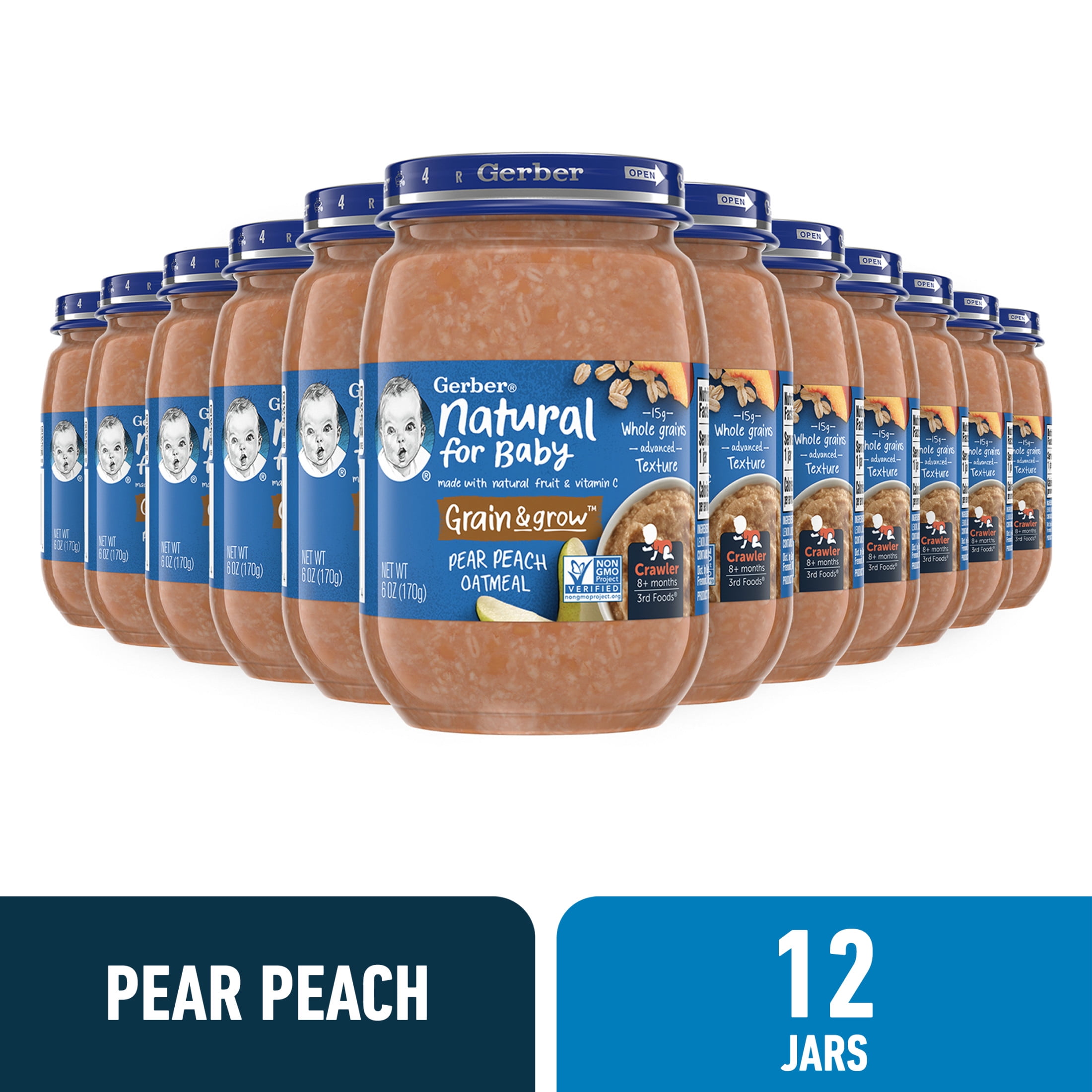 Gerber Stage 3 Baby Food, Pear Peach Oatmeal, 6 oz Jar (12 Pack ...