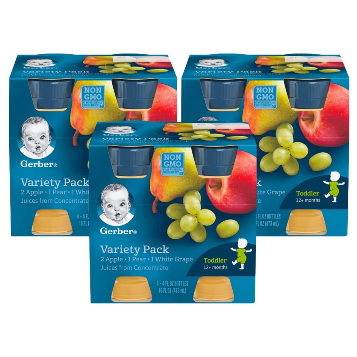 Gerber Baby 100% Juice Variety Pack, 16 oz 3pk with Apple, Pear & White ...