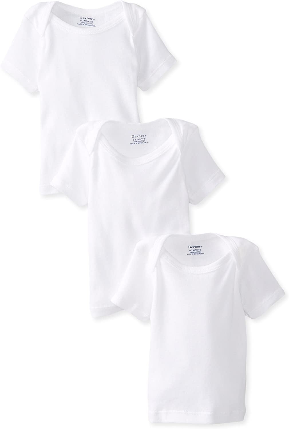 Gerber Baby 3-Pack Short-Sleeve Slip-on Shirts 0-3 Months White ...