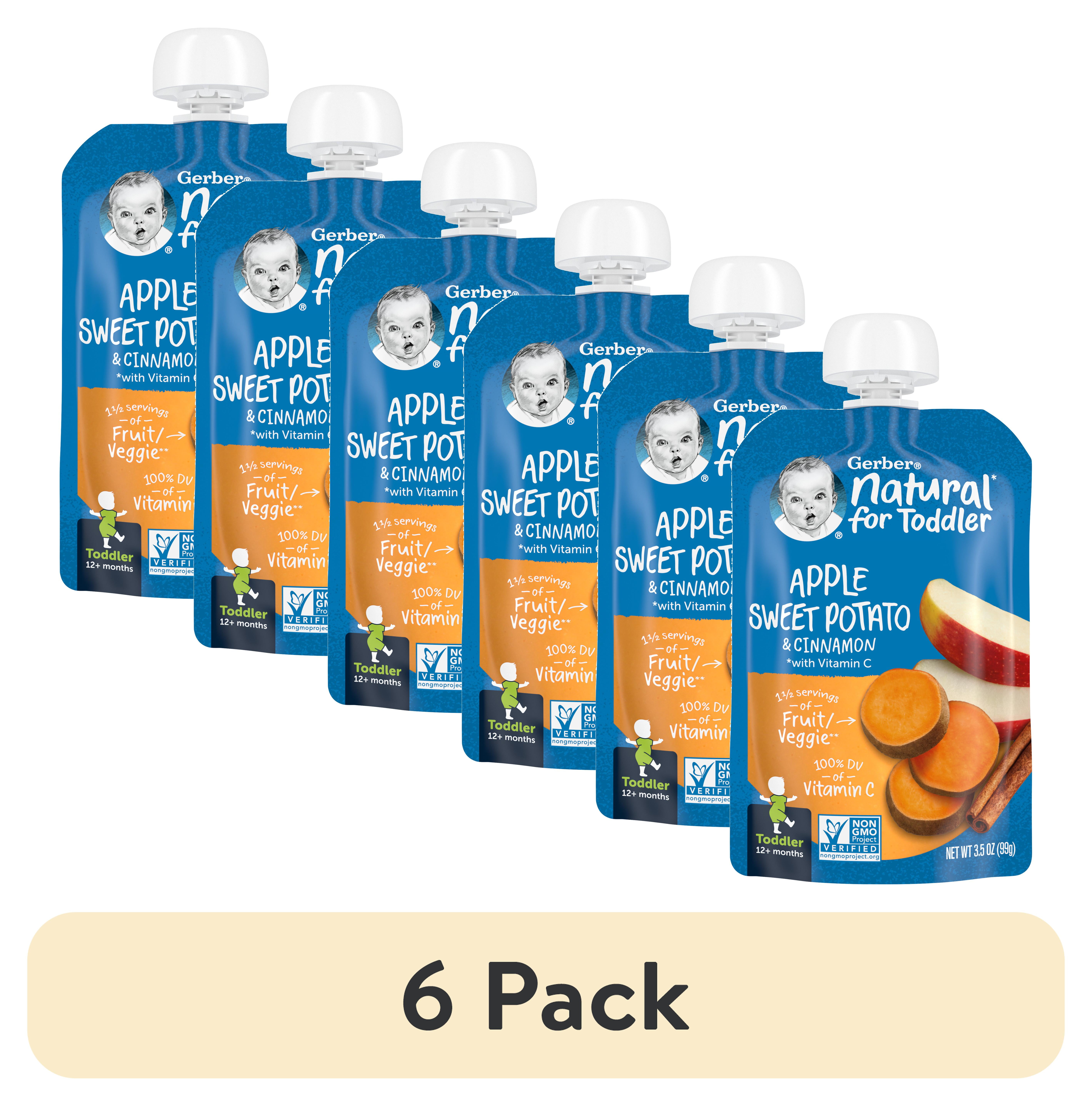 (6 pack) Gerber Toddler Foods, Apple Sweet Potato Cinnamon, Clean Label ...