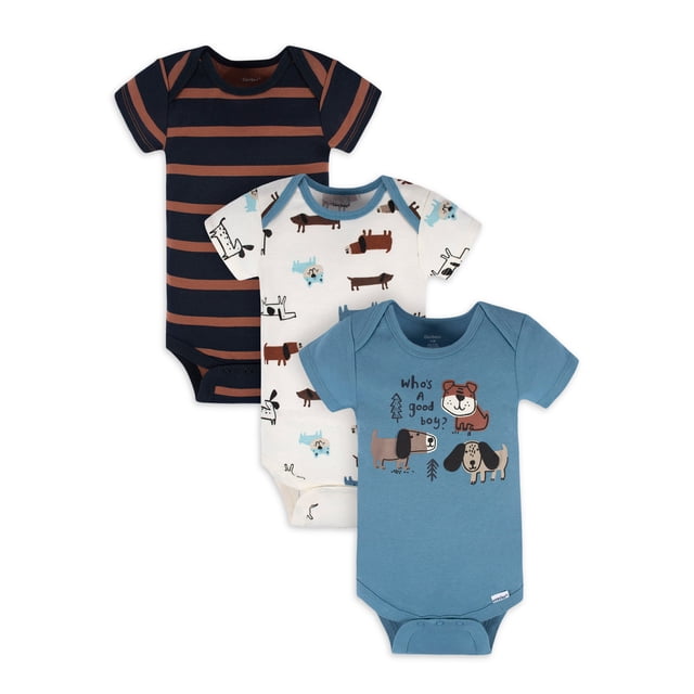 Gerber Baby Boy Bodysuits 3-Pack, Sizes Preemie-12 Months, 100% Cotton ...