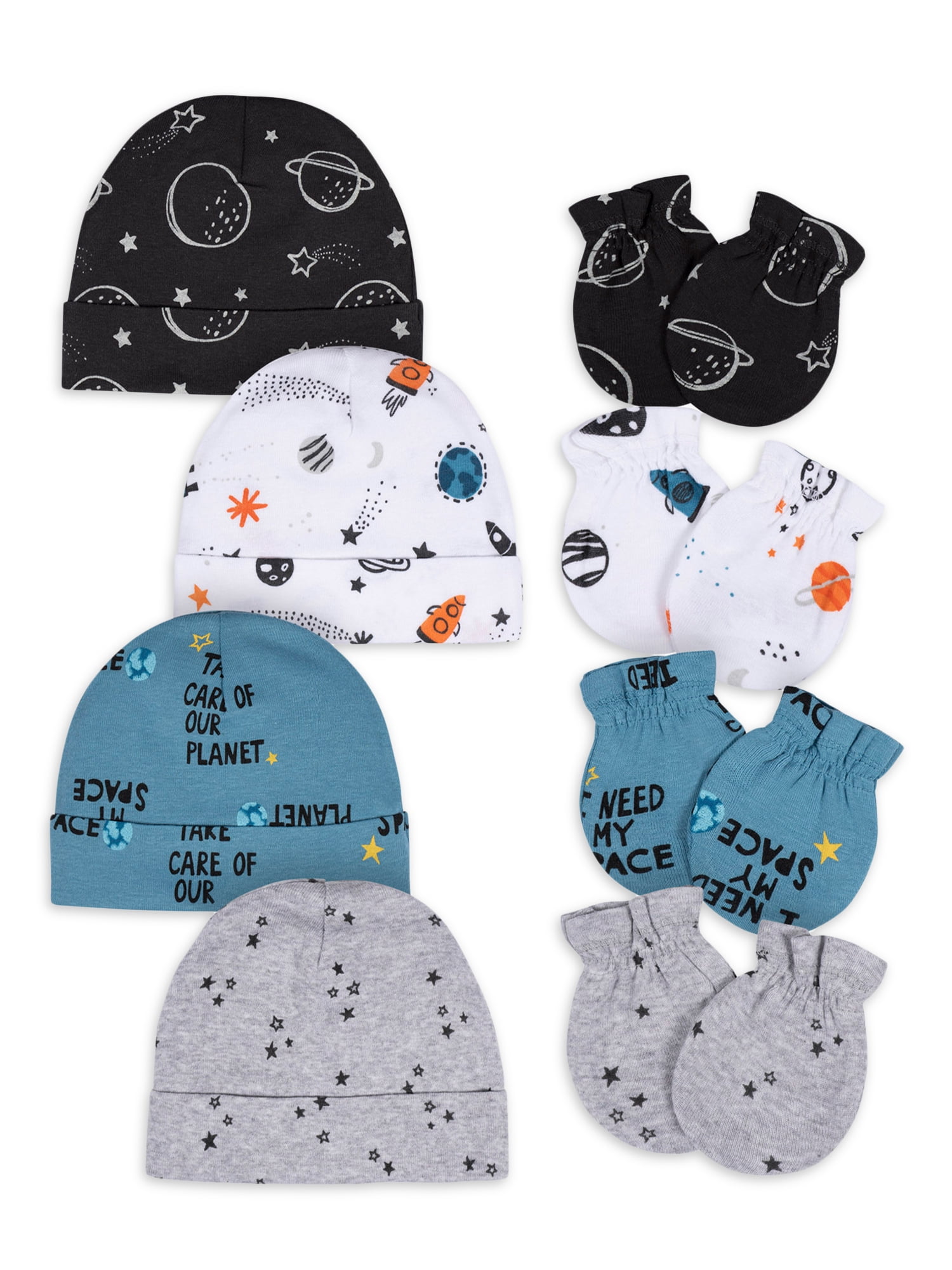 Gerber Newborn Baby Boy Shower Gift - No Scratch Mittens & Caps Set, 8 ...