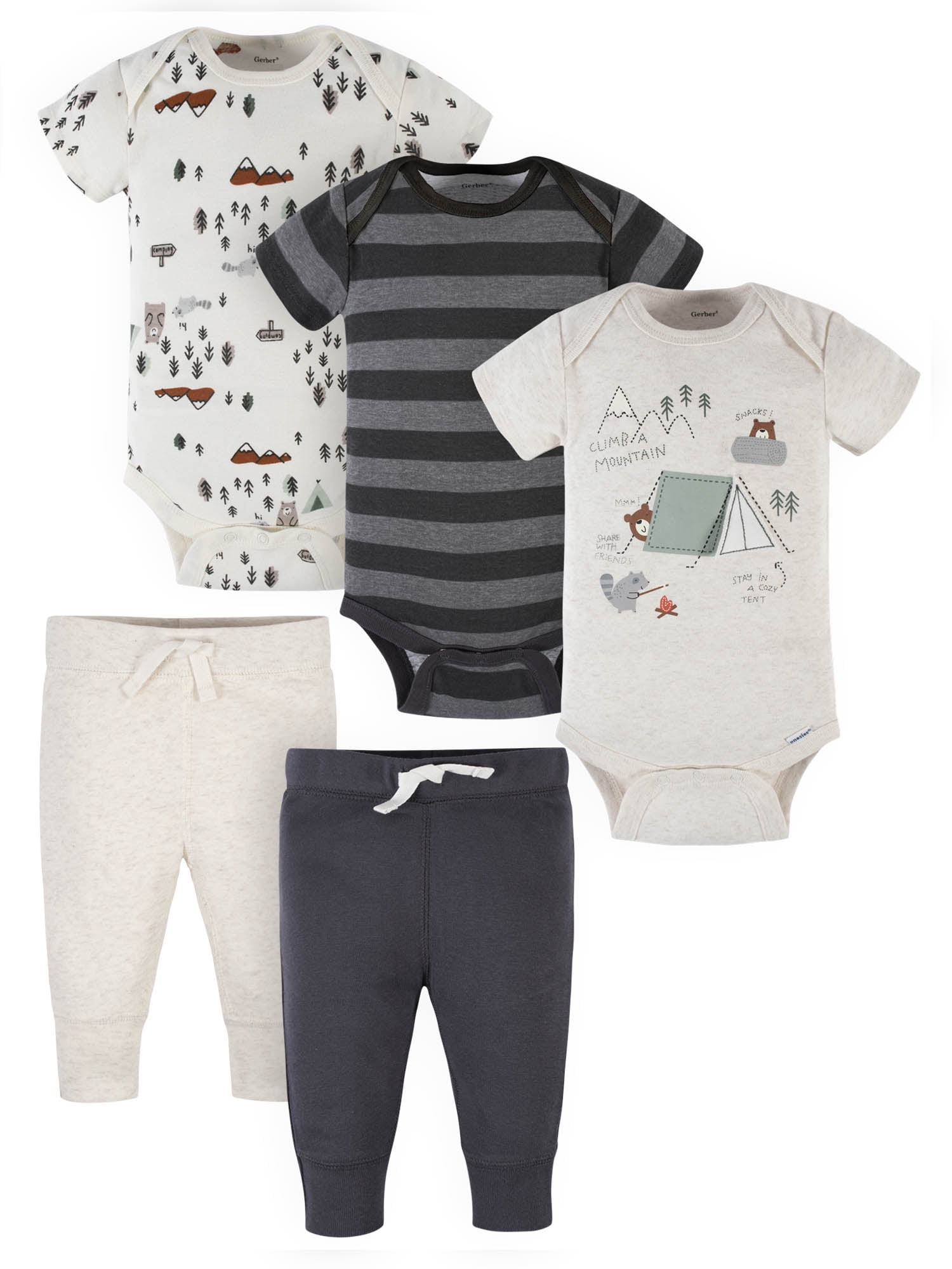 Gerber Baby Boy Bodysuits & Pants Outfit Set, 5-Piece, Newborn-12 ...