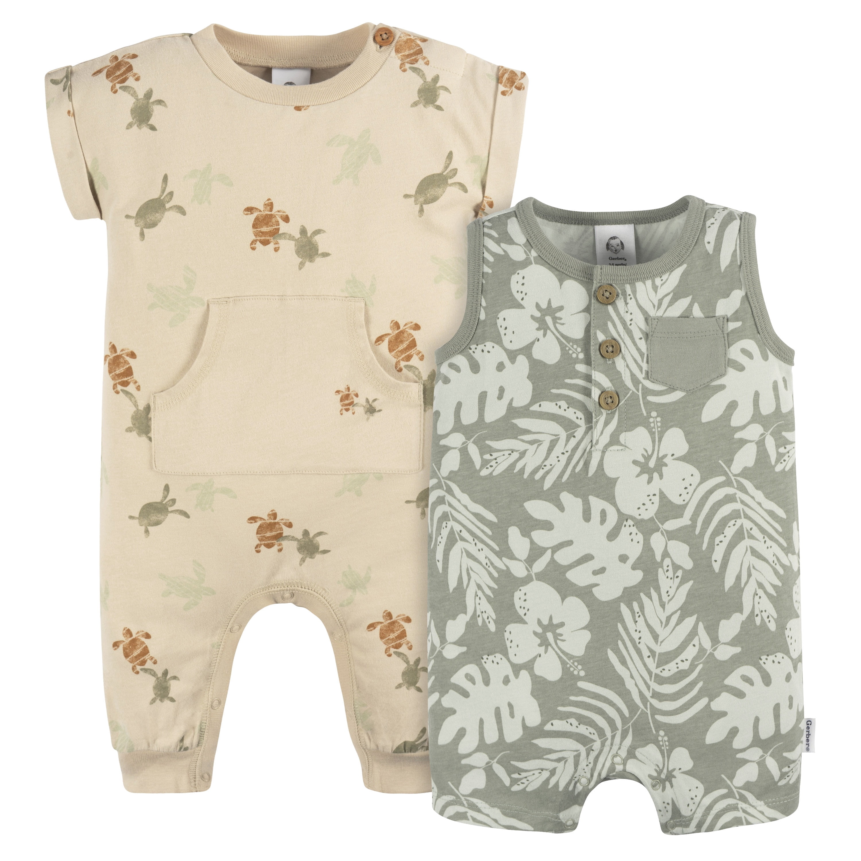 Gerber Baby Boy Rompers, 2-Pack, Sizes Newborn - 24 Months - Walmart.com