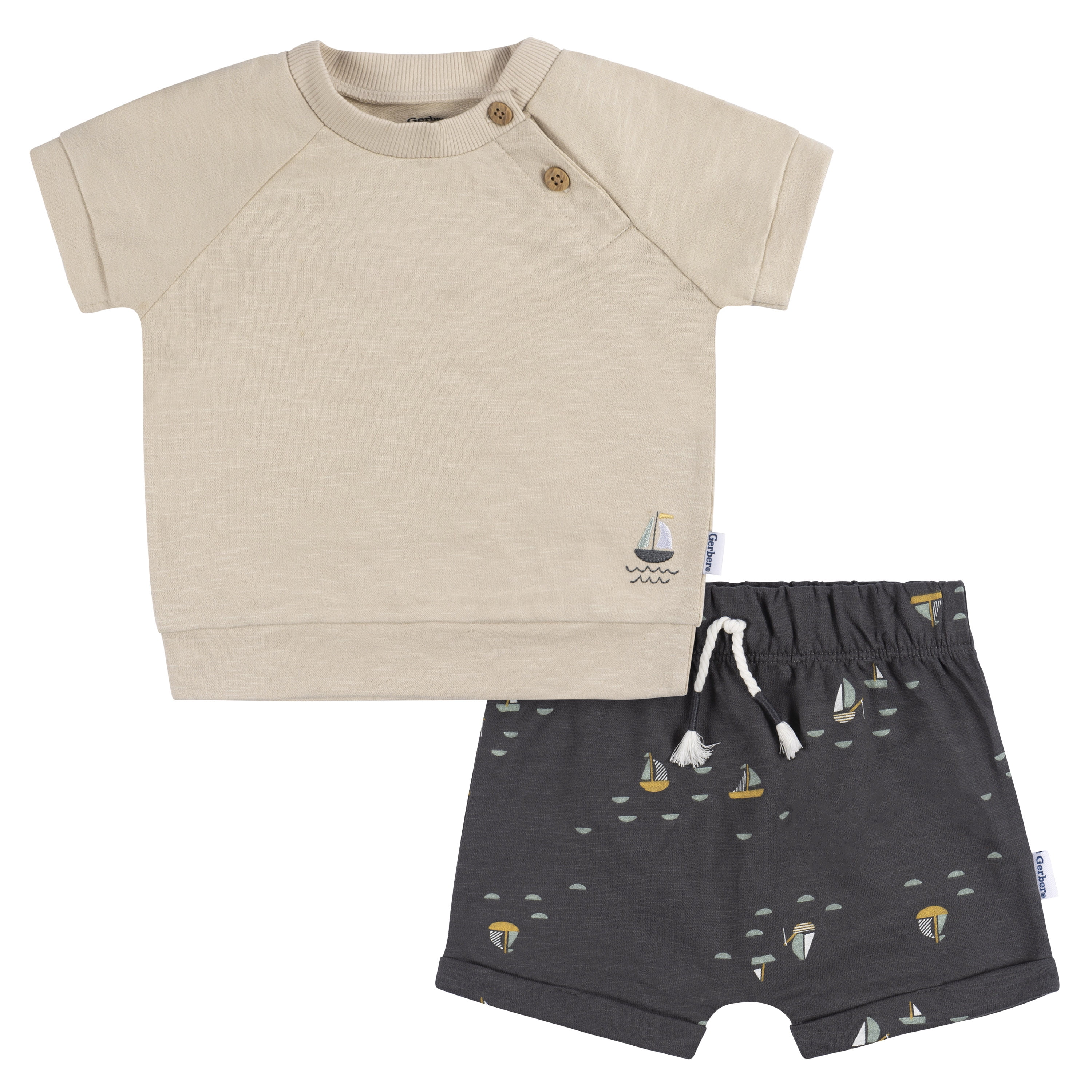 Gerber Baby Boy T-Shirt and Short Set, 2-Piece, Sizes Newborn - 24 ...