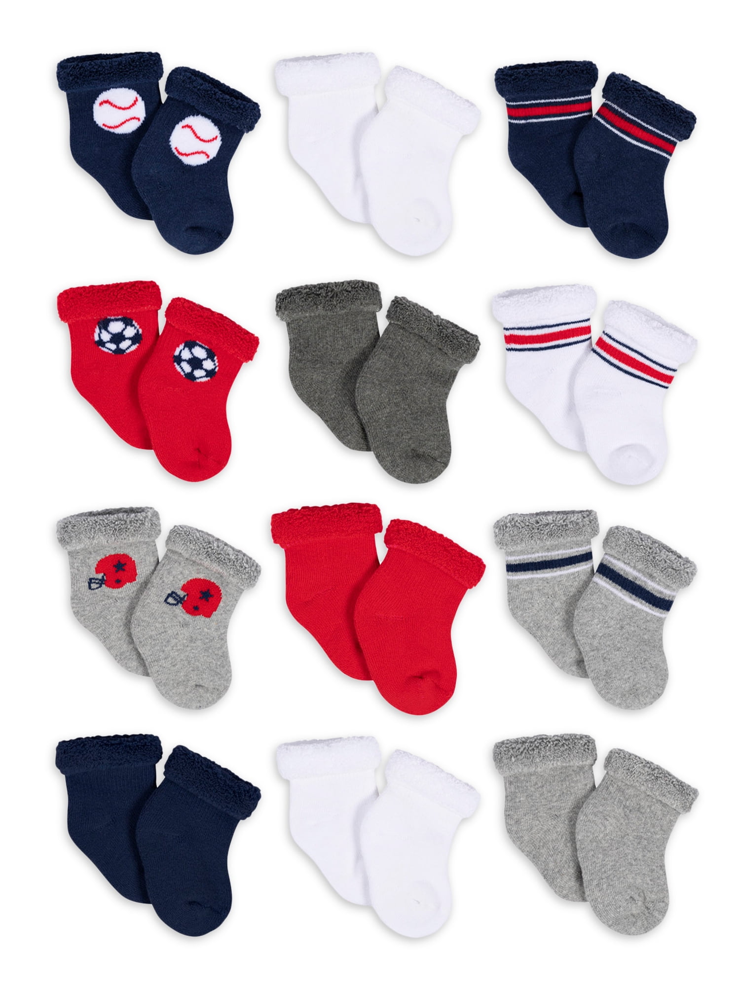 Gerber Baby Boy Terry Wiggle-Proof Socks, 12-Pack (0-3 Months - 6/9 ...