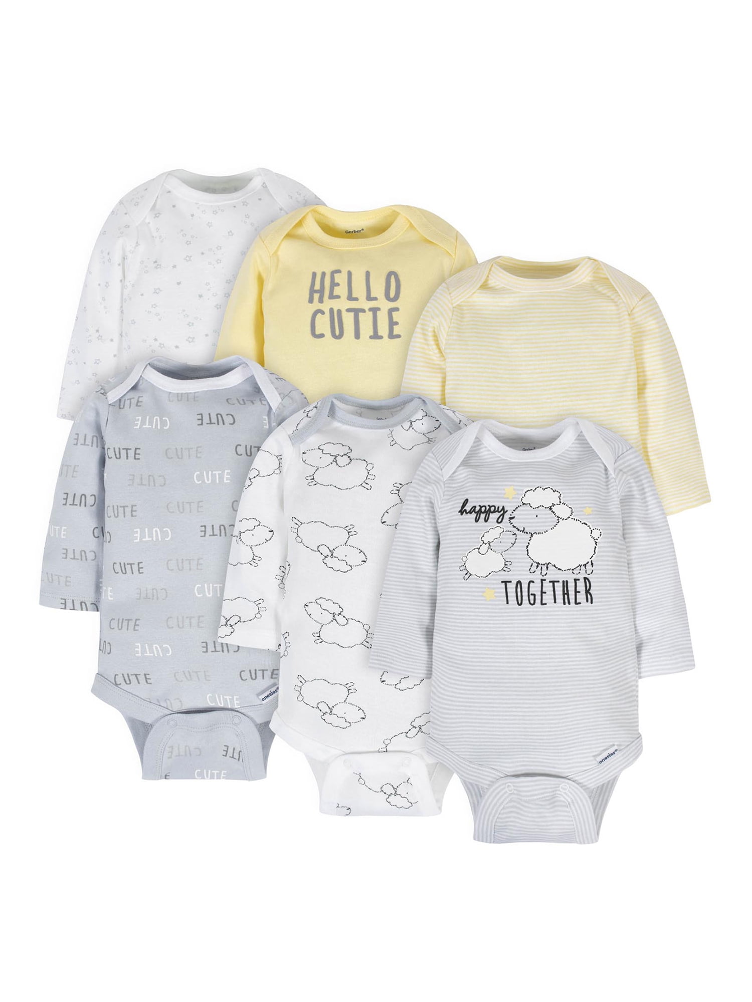 Gerber Baby Boy or Girl Gender Neutral Long Sleeve Onesies Bodysuits, 6 ...