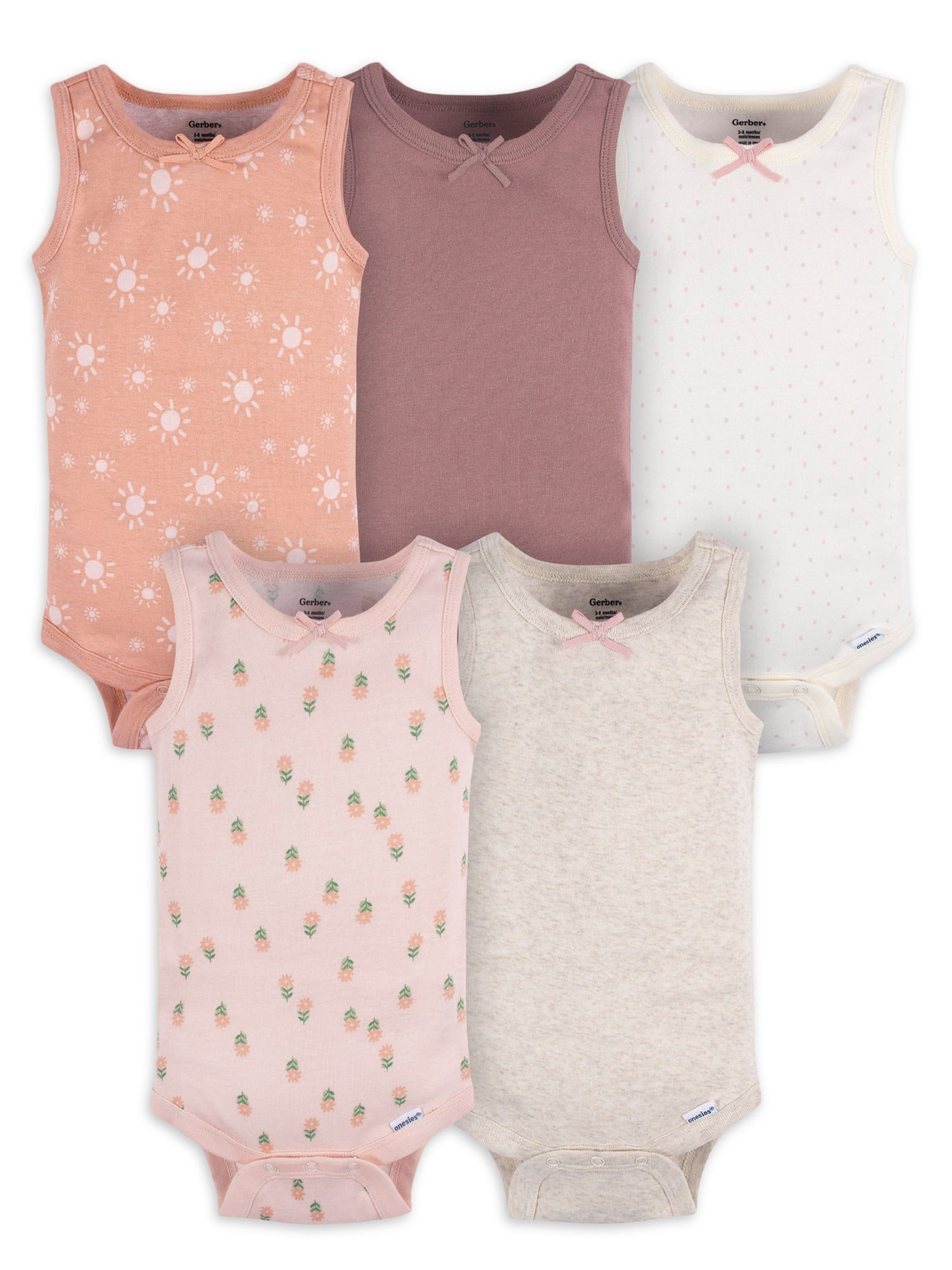 Gerber, Baby Sleeveless Bodysuits, Sizes 0/3-24 Months, 5-Pack ...