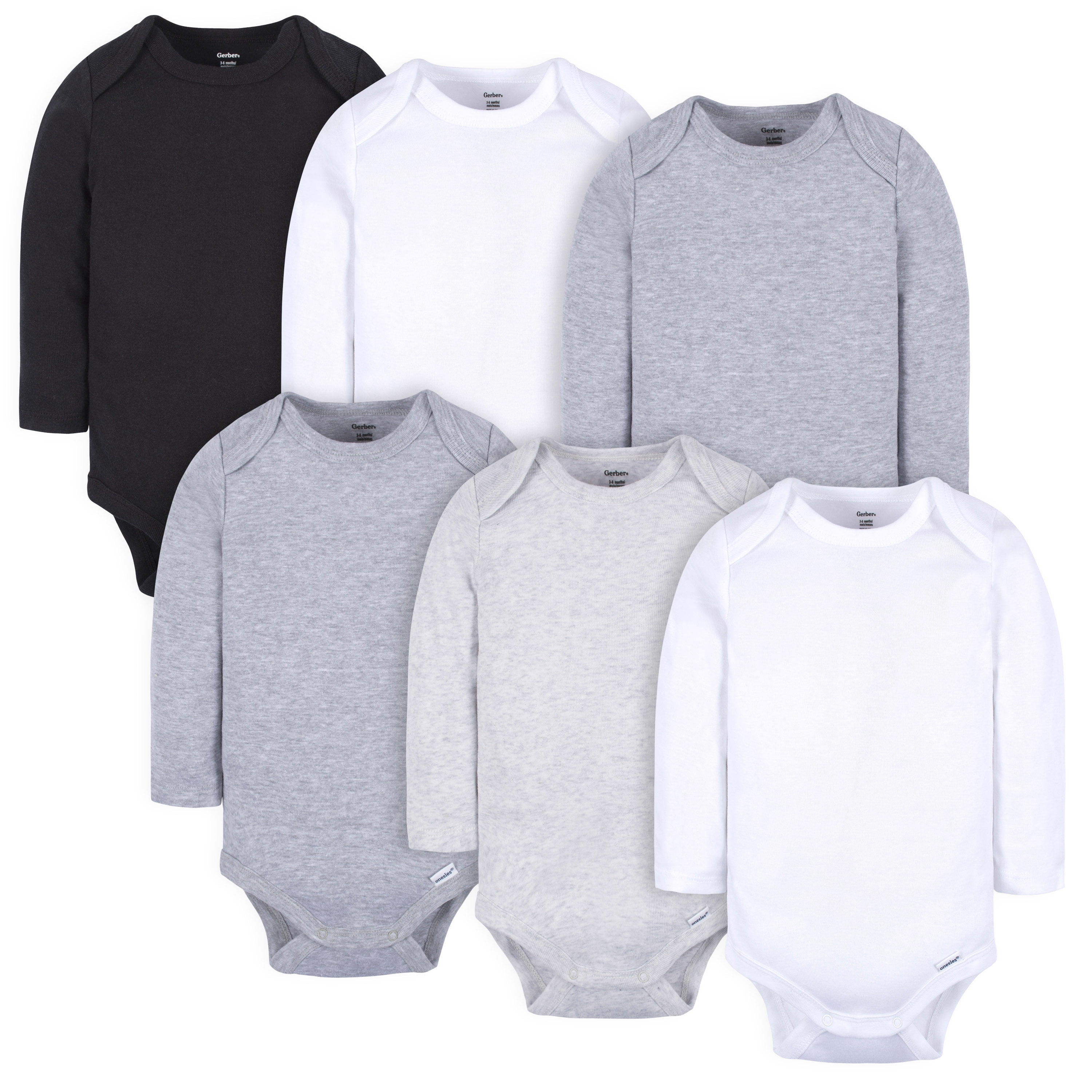 Gerber Baby Gender Neutral Long Sleeve Onesies Bodysuits, 6-Pack, Sizes ...