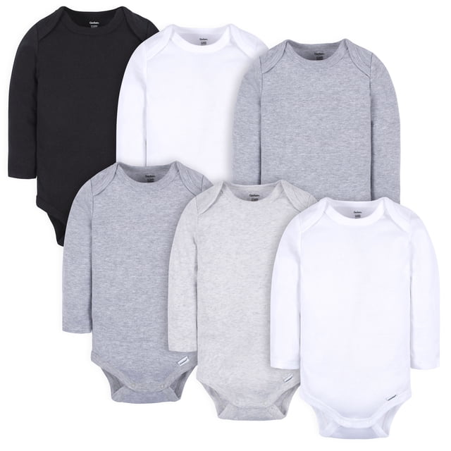Gerber Baby Gender Neutral Long Sleeve Onesies Bodysuits, 6-Pack, Sizes ...