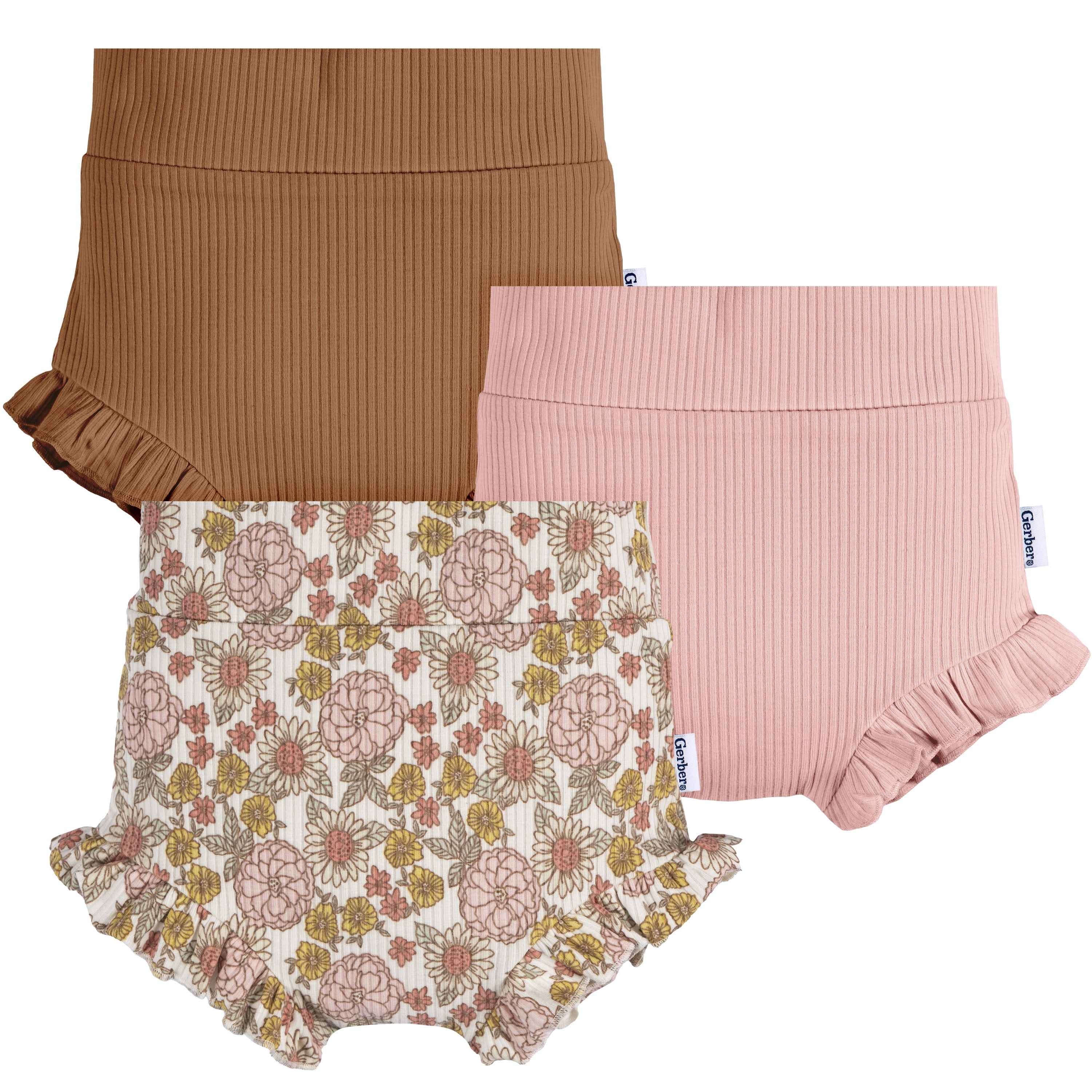 Gerber Baby Girl Bubble Shorts with Ruffle, 3-Pack, Sizes 0/3 Months ...