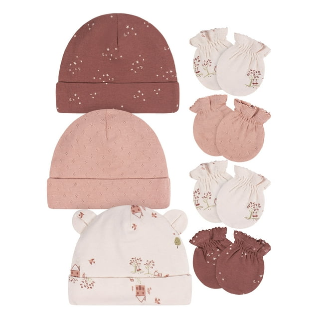 Gerber Baby Girl Caps and Mittens Gift Set, 7-Piece, Sizes Newborn - 0/ ...