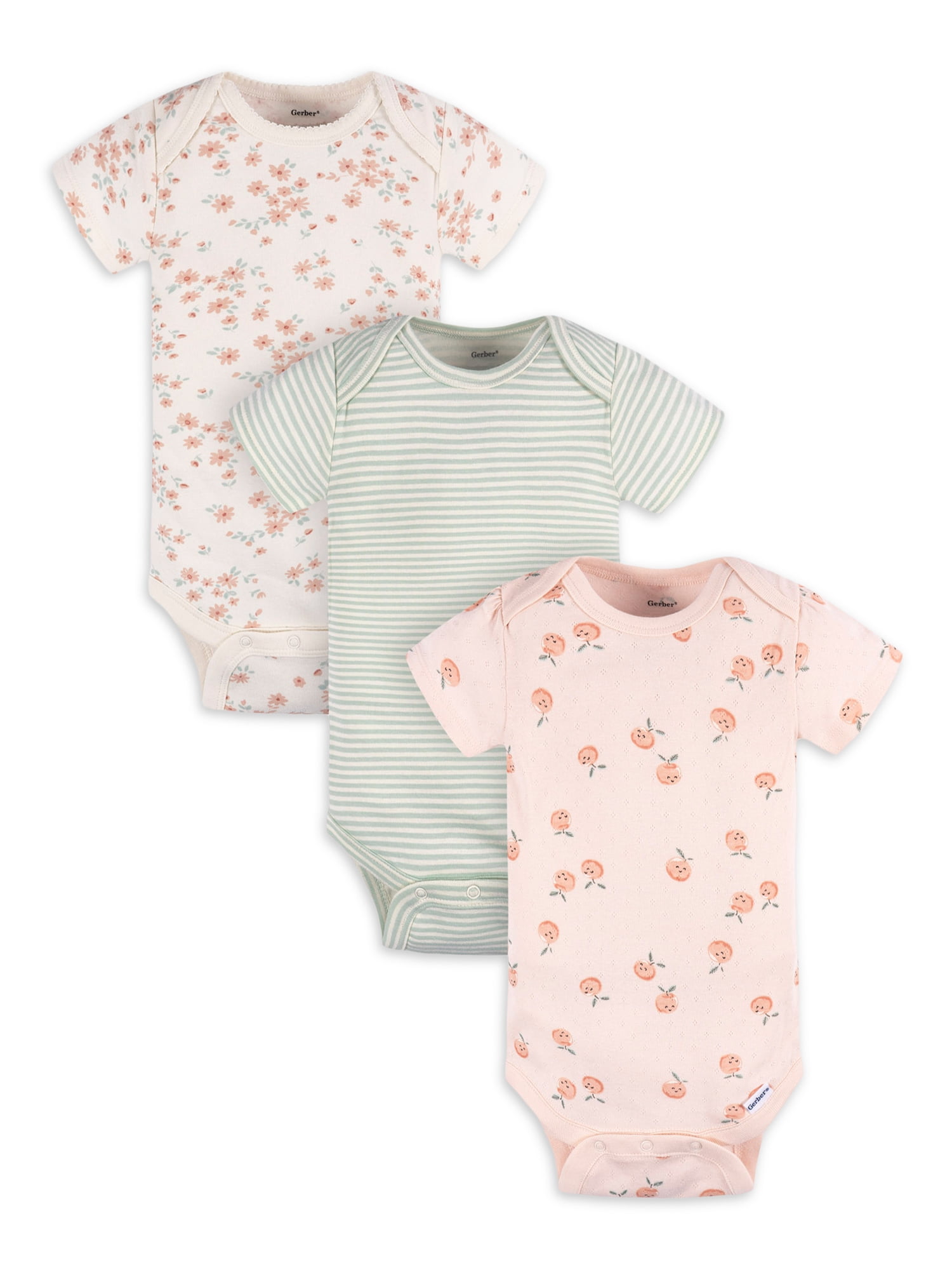 Gerber Baby Girl Casual Short Sleeve Bodysuits, 3-Pack, Sizes Preemie ...