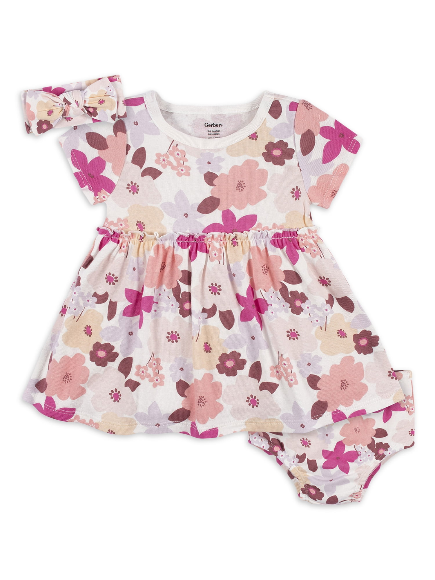 Gerber Baby Girl Dress, Diaper Cover & Headband Outfit Set, 3-Piece (Newborn - 24 Months ...