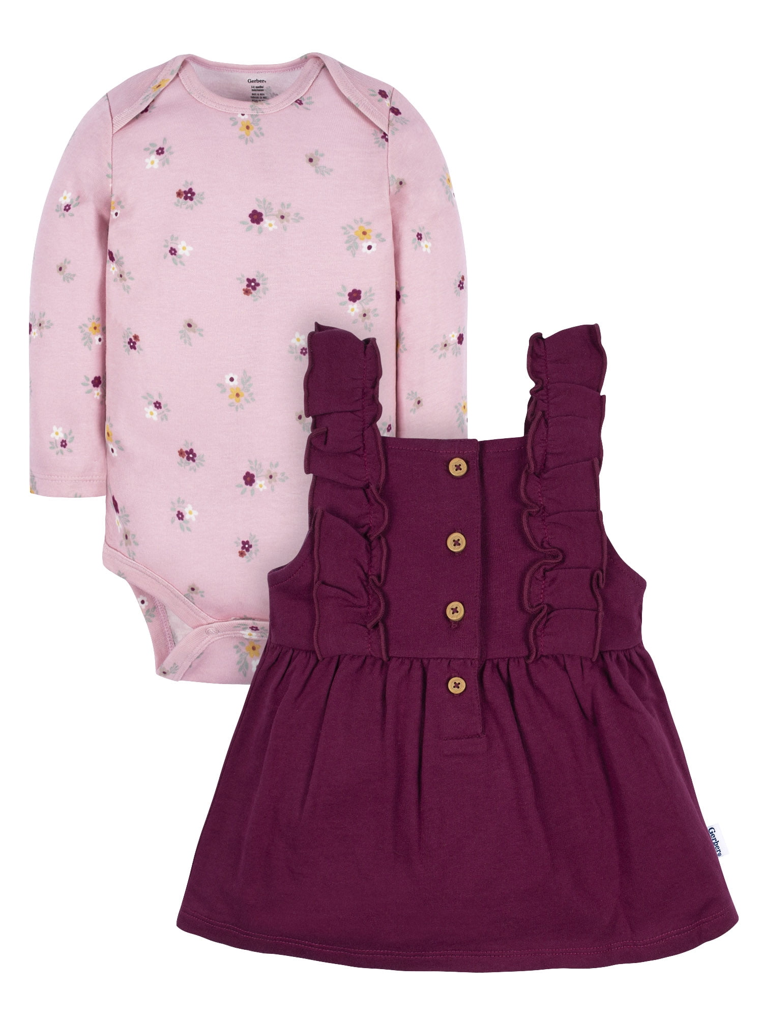 Gerber Baby Girl Jumper and Bodysuit Outfit Set, Sizes 0/3 Months - 2T ...