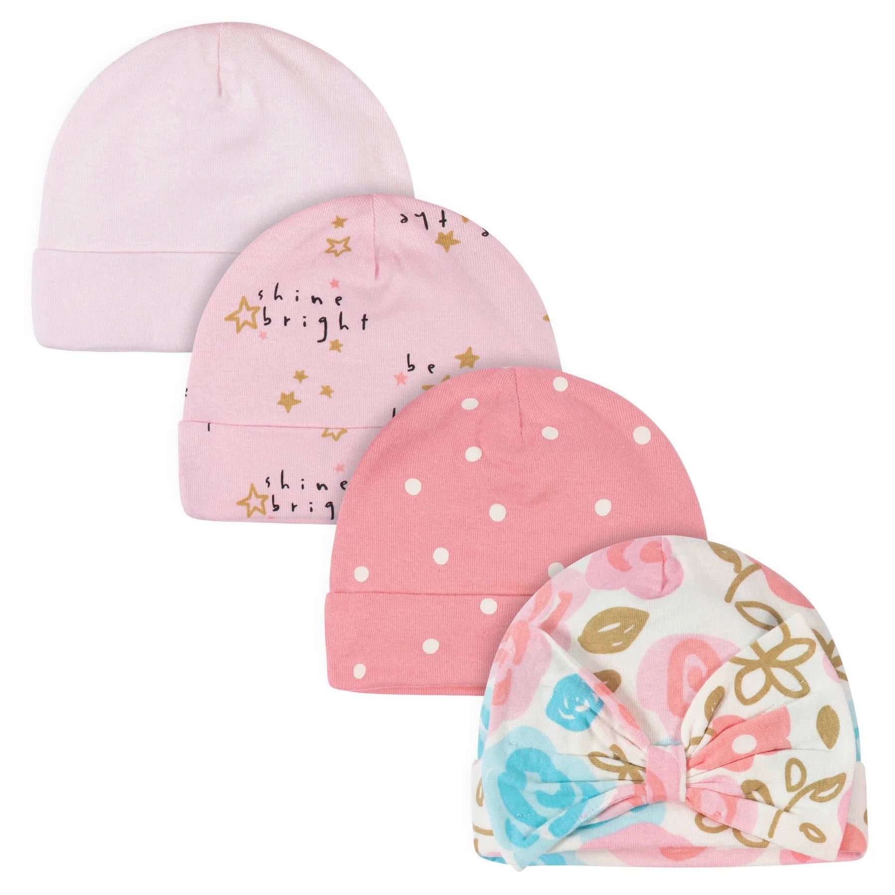 Gerber Baby Girl Pink Princess Beanie Hats, Cotton Caps, 4-Piece, 0-6 ...