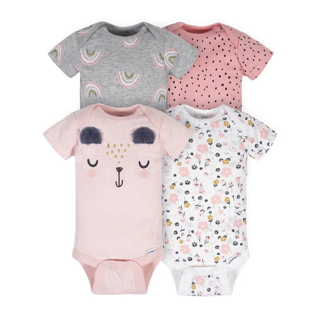 Gerber Baby Girl Short Sleeve Onesies Bodysuits, 4-Pack - Walmart.com