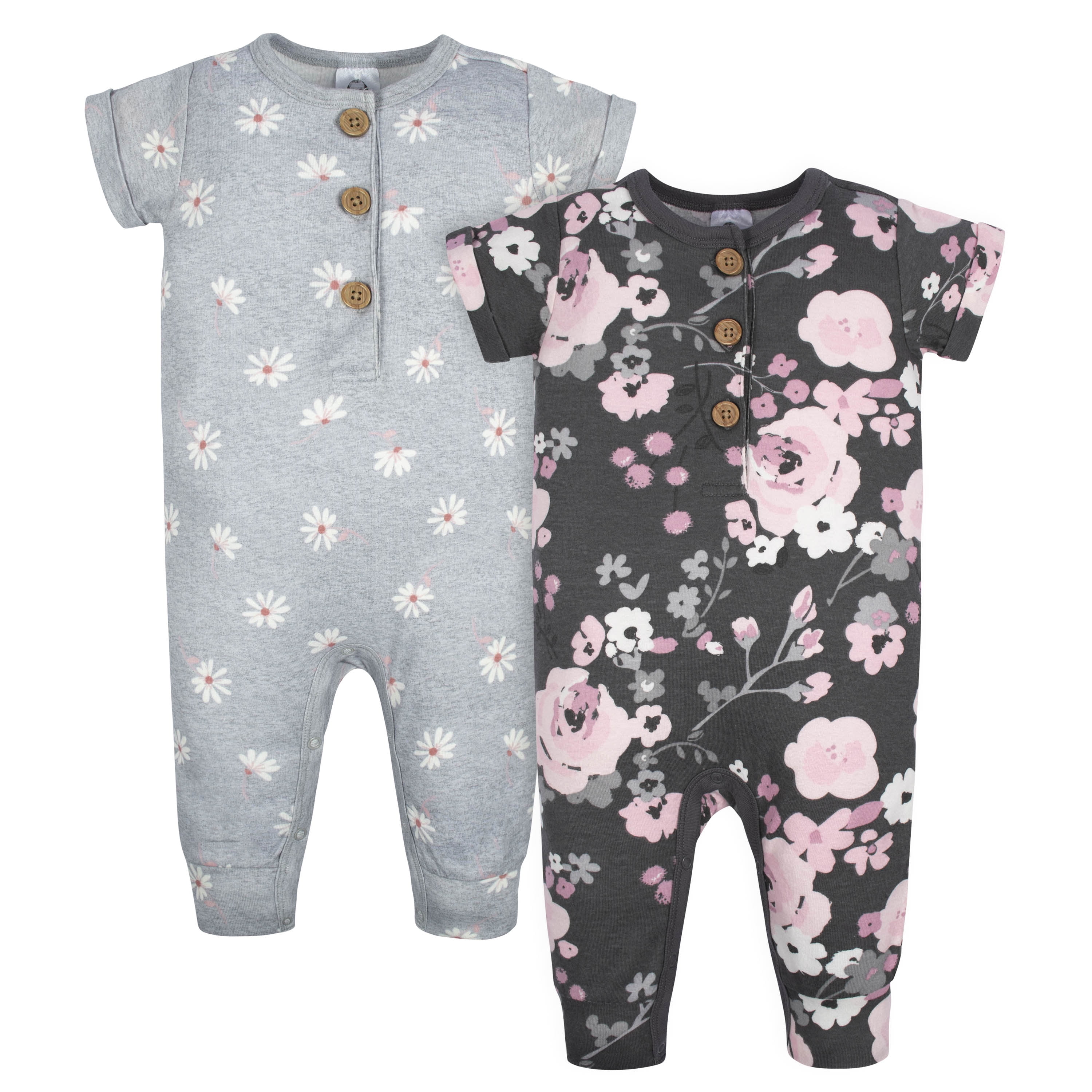 Gerber Baby Girl Short Sleeve Rompers, 2 Pack, Size Newborn - 24 Months ...