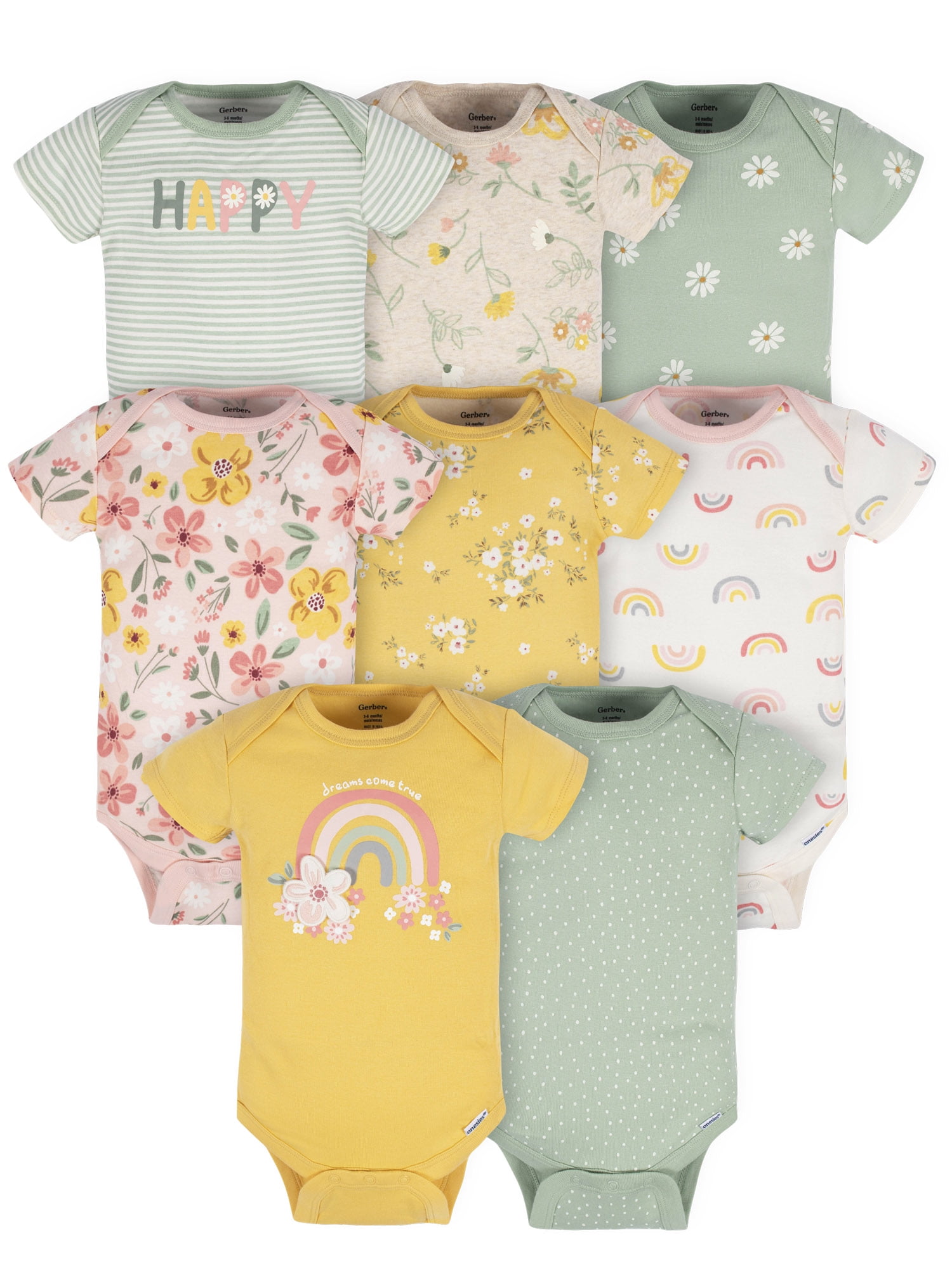 Gerber Baby Girl Short Sleeve Onesies Bodysuits, 8-Pack, 0-12 Months ...